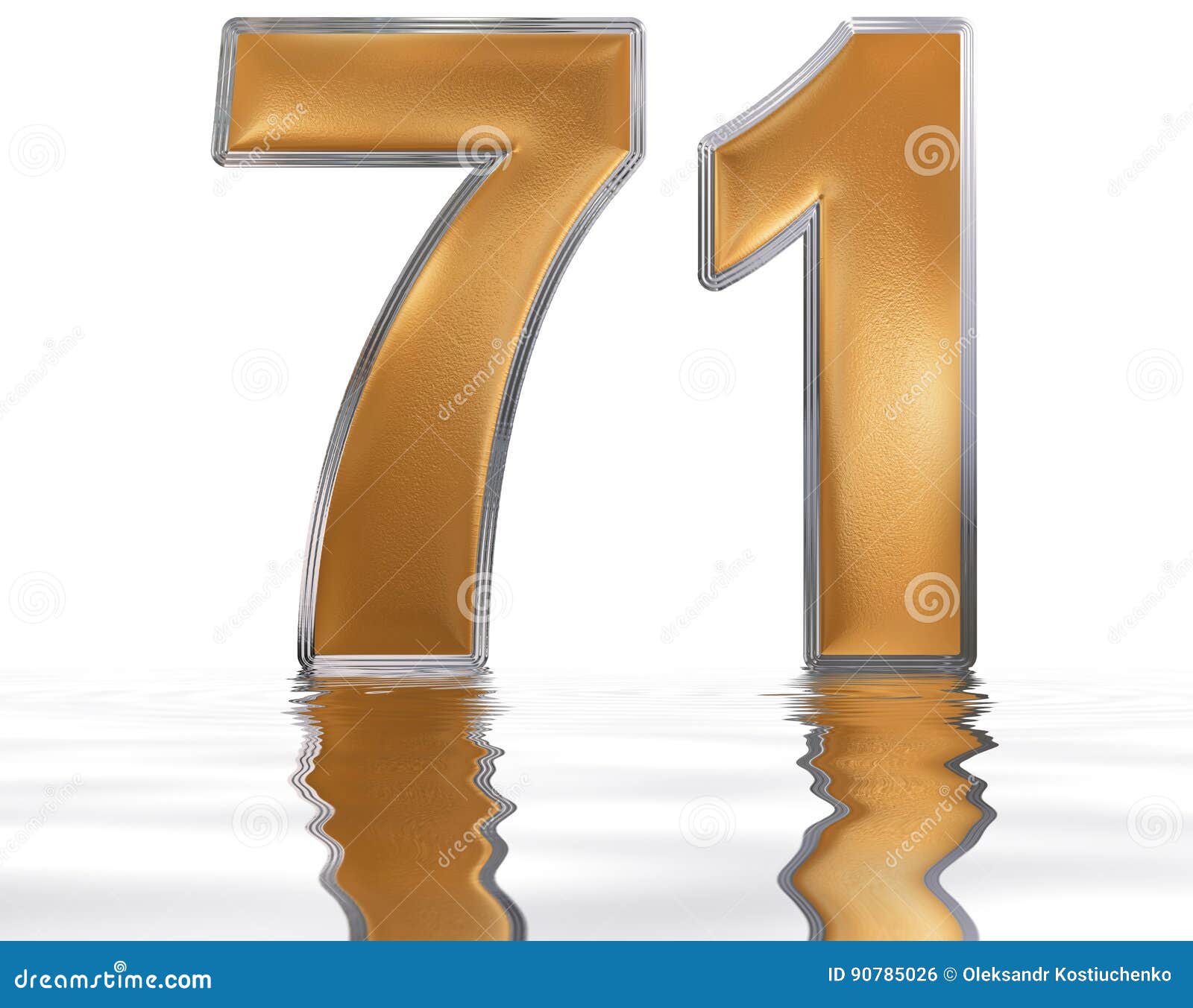 Numeral 71, Seventy One, Reflected on the Water Surface, Isolate Stock ...