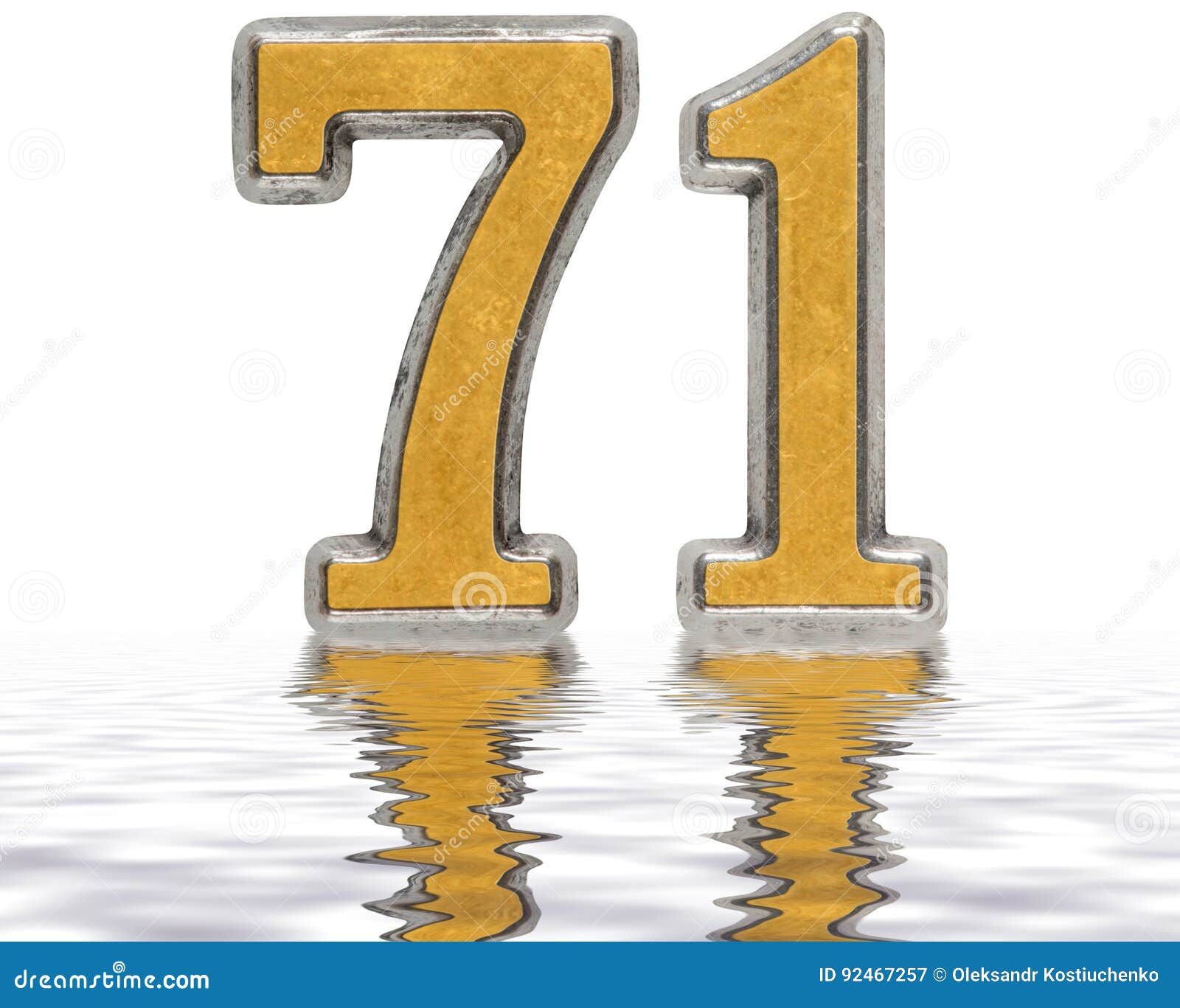 Numeral 71, Seventy One, Reflected on the Water Surface, Isolate Stock ...