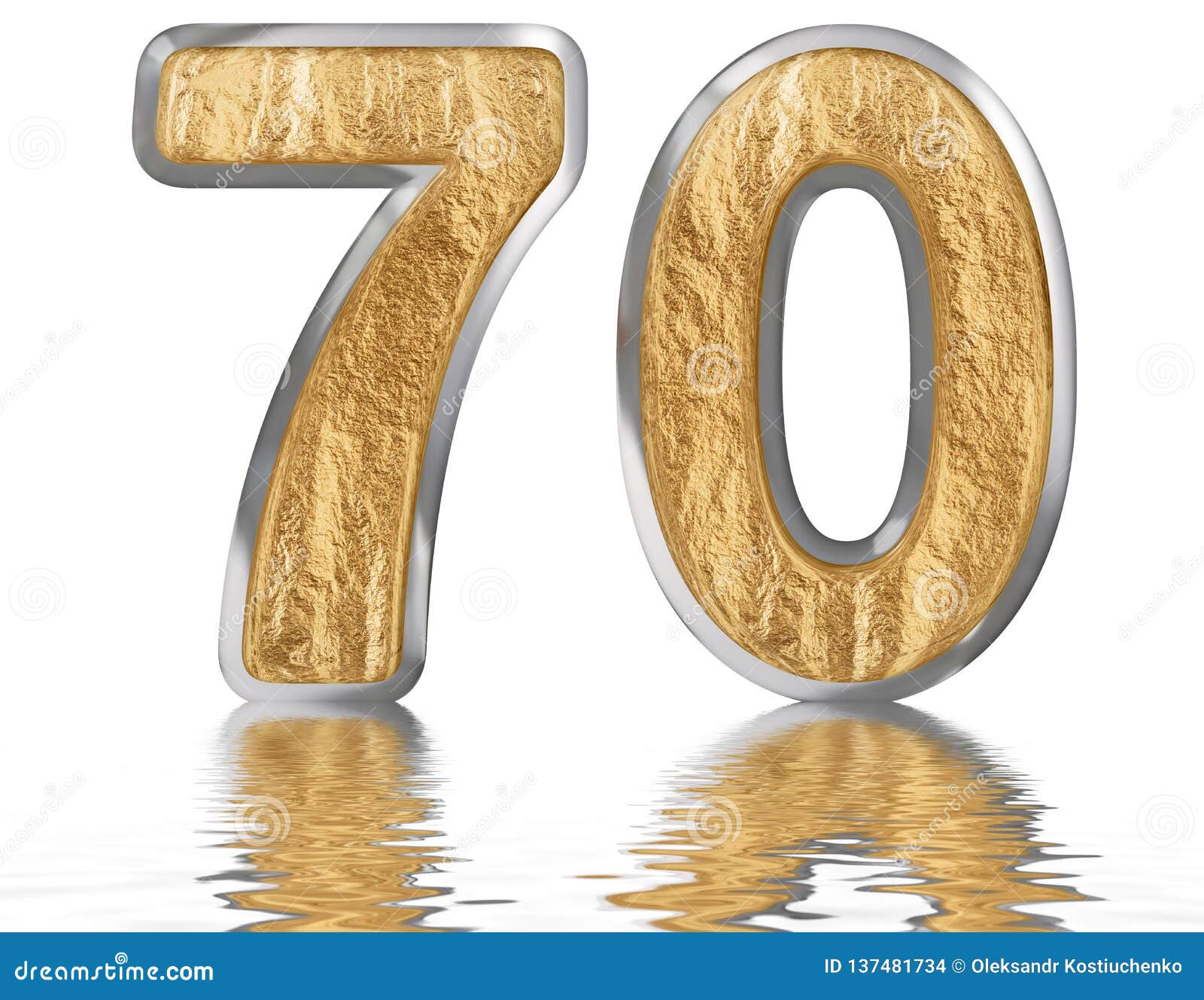 Numeral 70, Seventy, Reflected on the Water Surface, Isolated on White ...