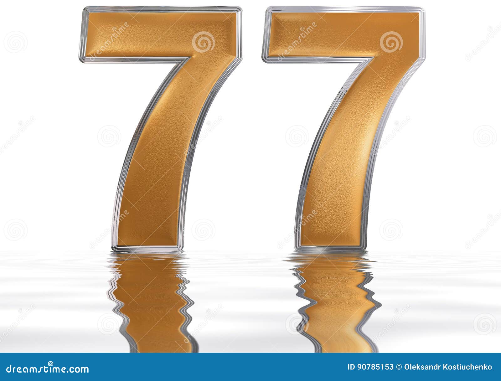 Numeral 77, Seventy Seven, Reflected on the Water Surface, Isolated on ...