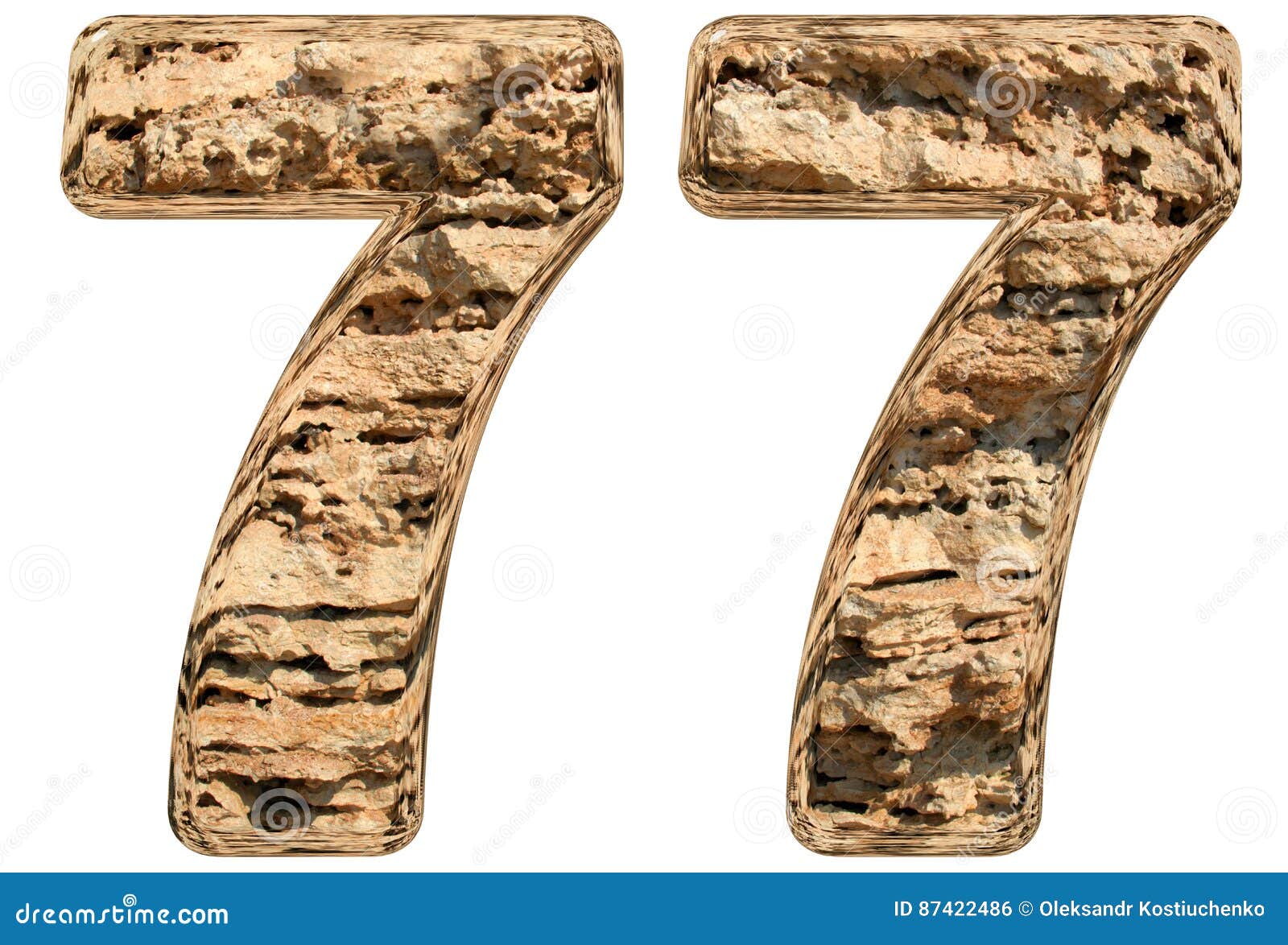 Numeral 77, Seventy Seven, on White, Natural Limestone, Stock ...