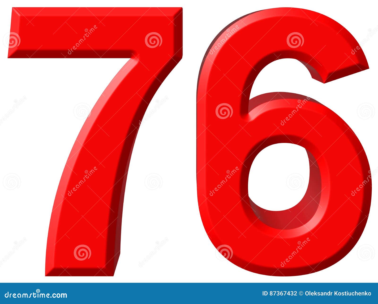 Numeral 76, Seventy Six,, Isolated on White Background, 3d Render Stock ...