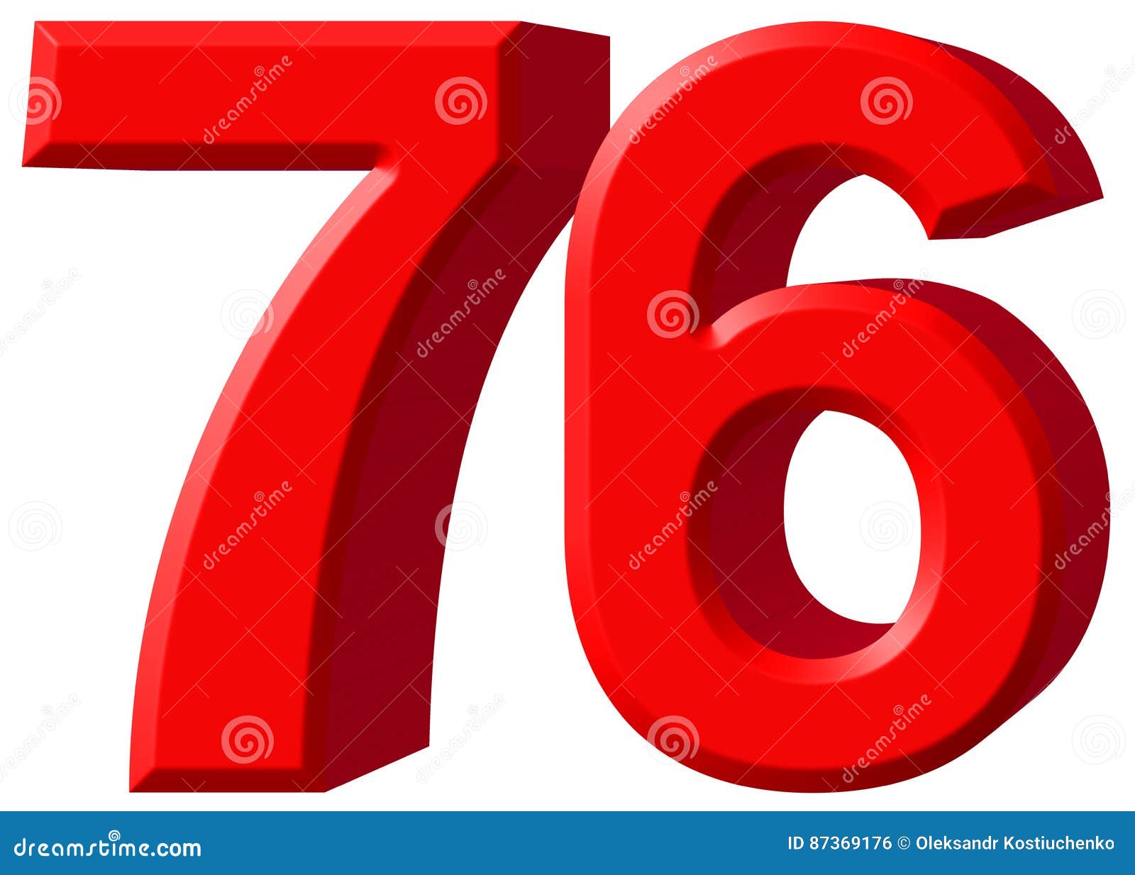 Numeral 76, Seventy Six,, Isolated on White Background, 3d Render Stock ...