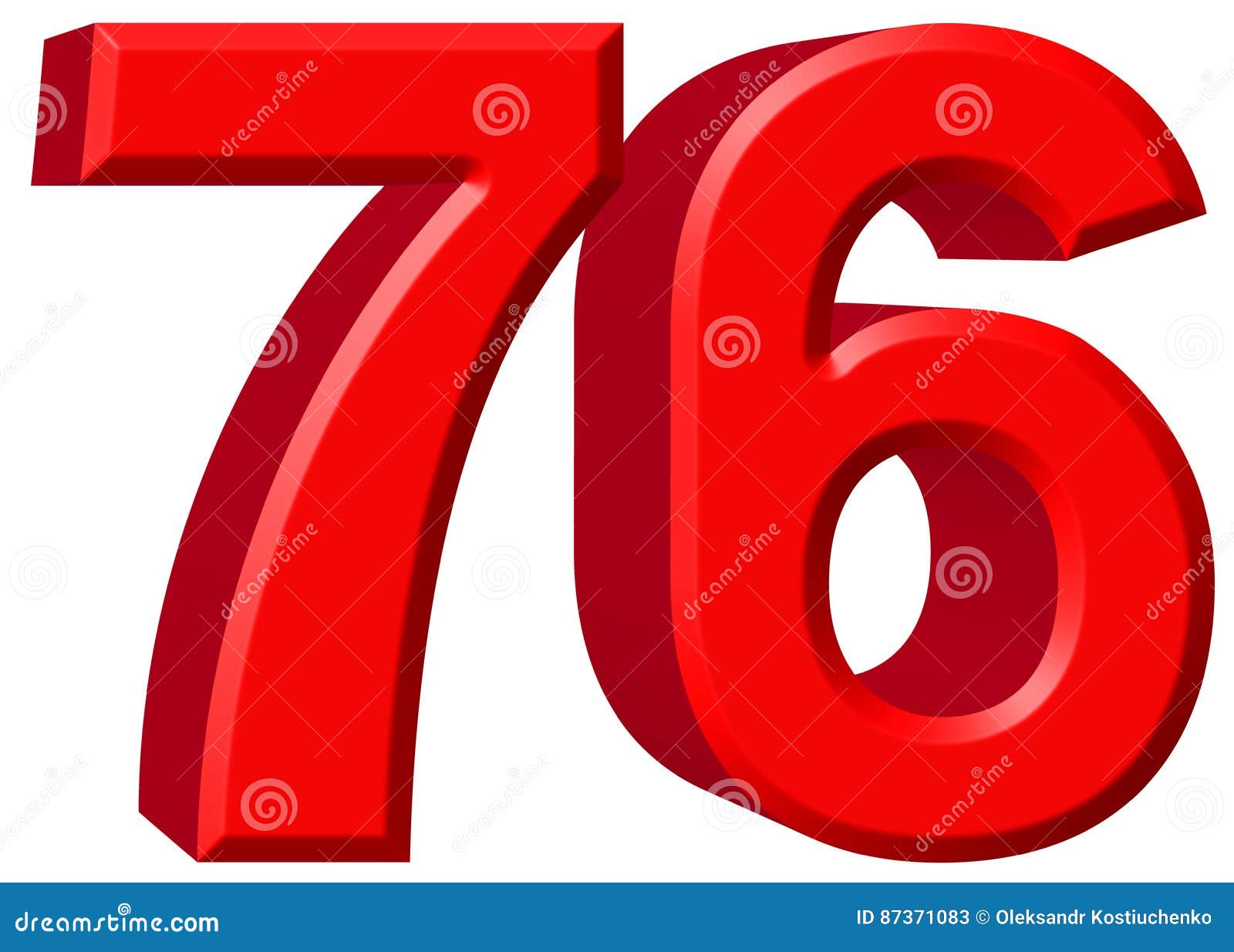 Numeral 76, Seventy Six,, Isolated on White Background, 3d Render Stock ...