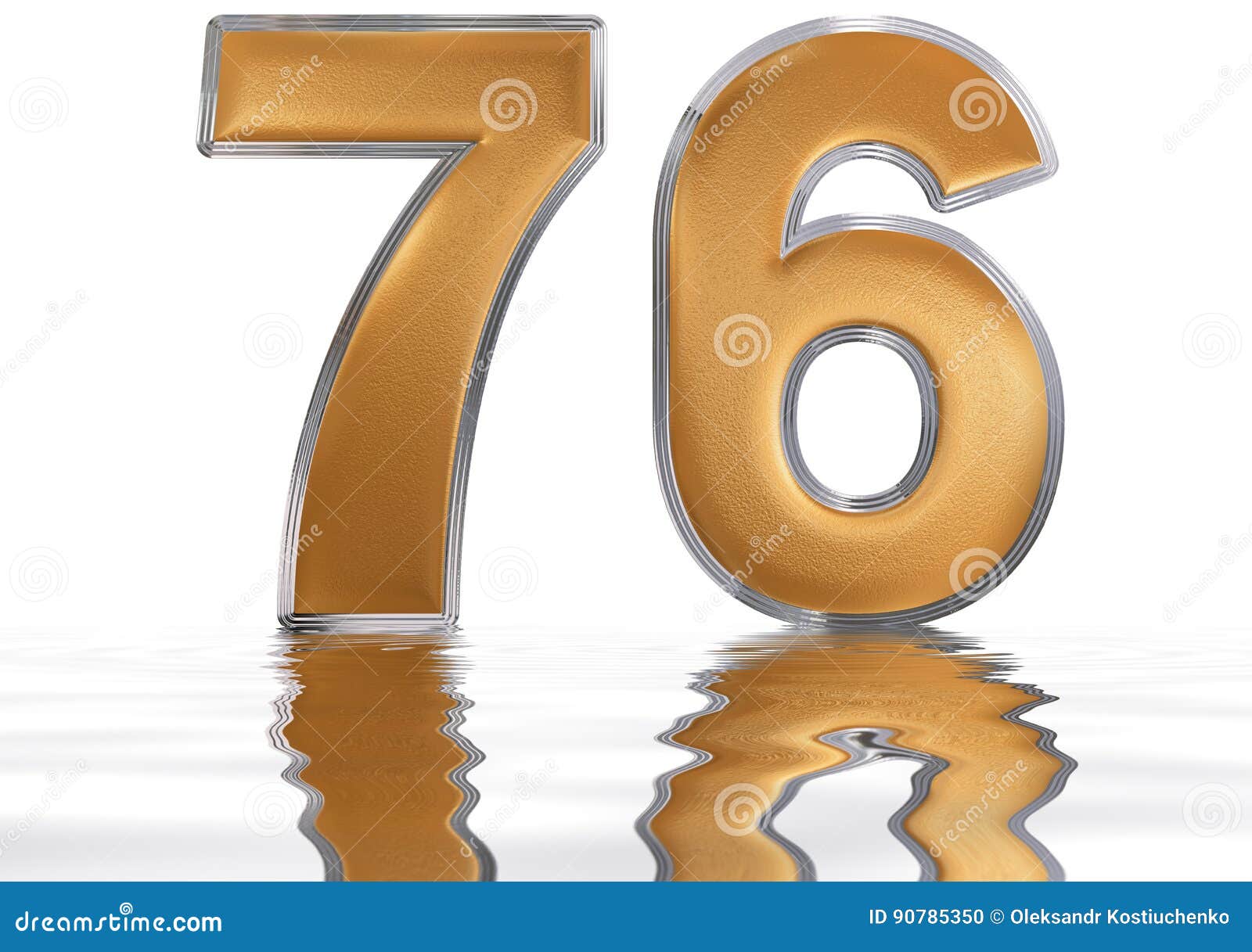 Numeral 76, Seventy Six, Reflected on the Water Surface, Isolate Stock ...