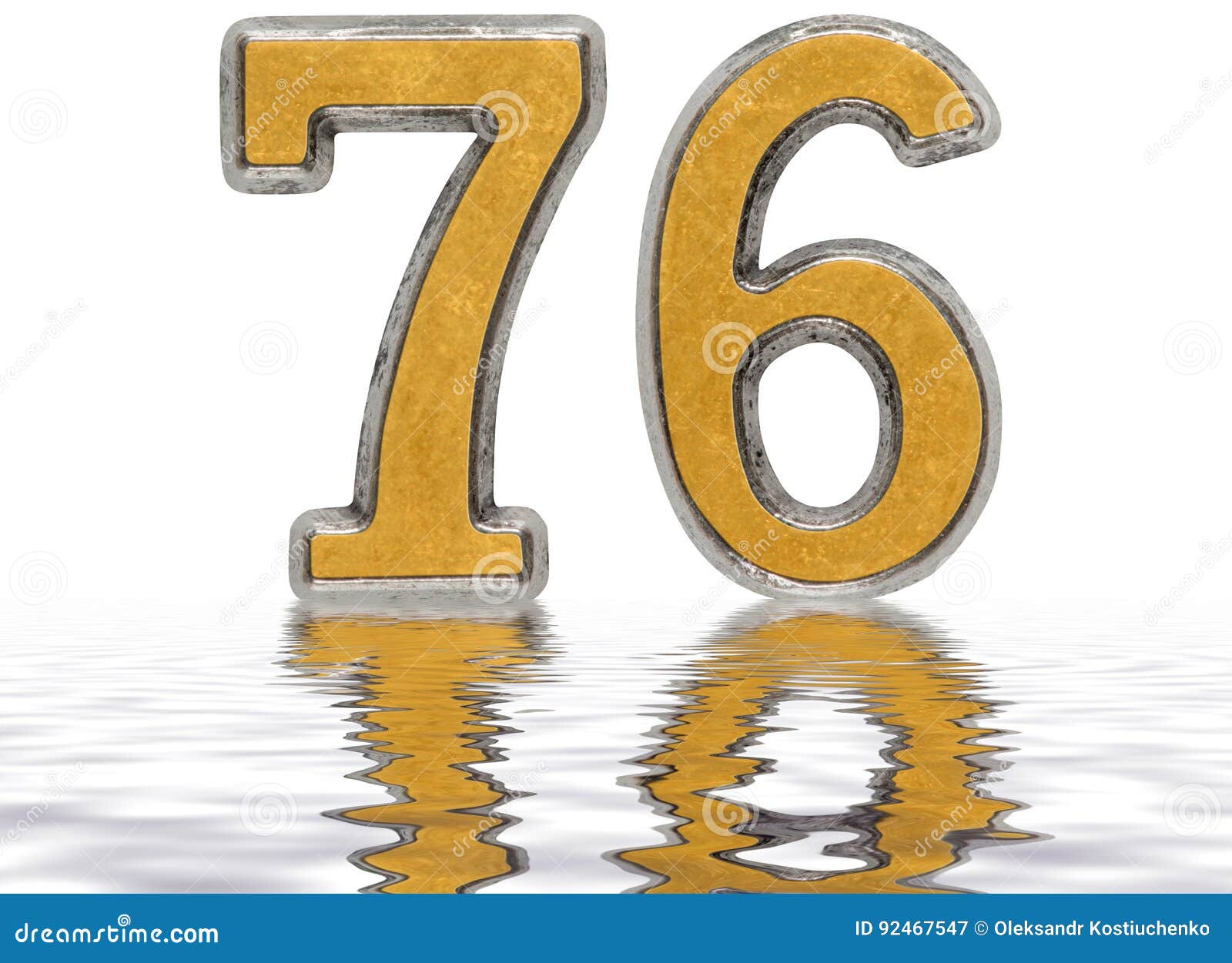 Numeral 76, Seventy Six, Reflected on the Water Surface, Isolate Stock ...