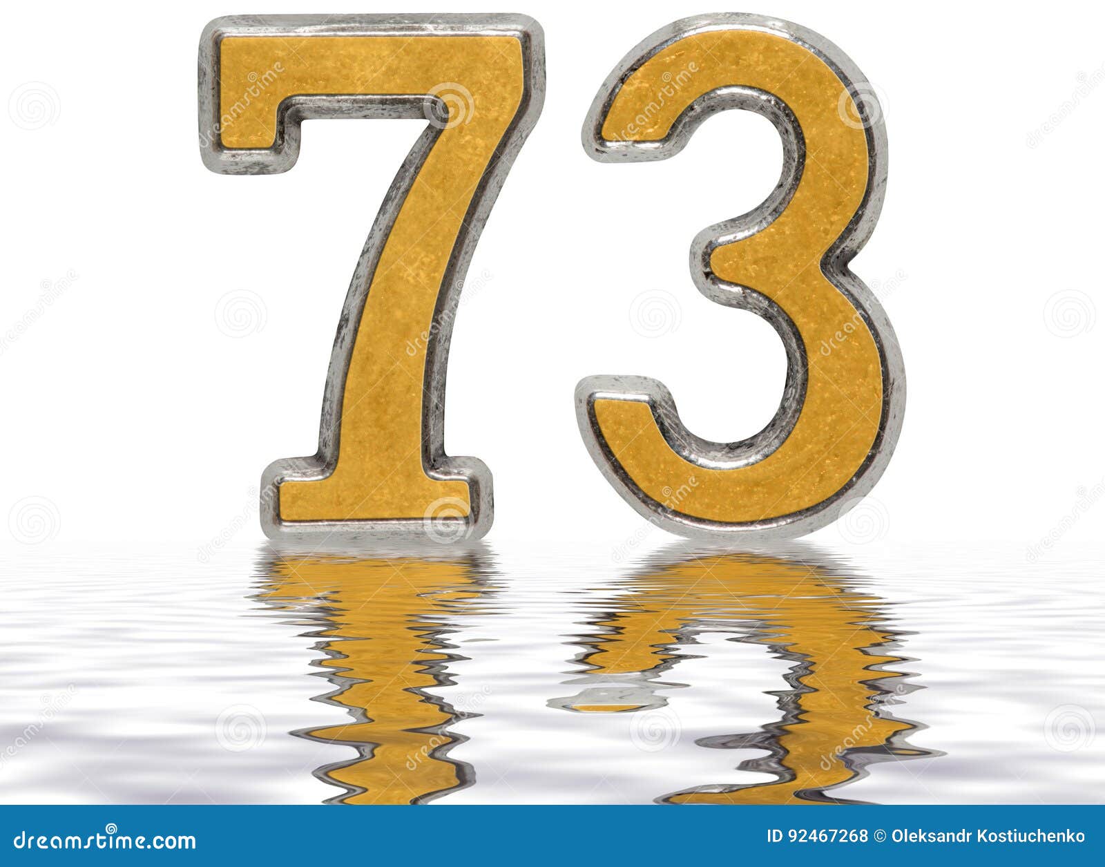 Numeral 73, Seventy Three, Reflected on the Water Surface, Isolated on ...