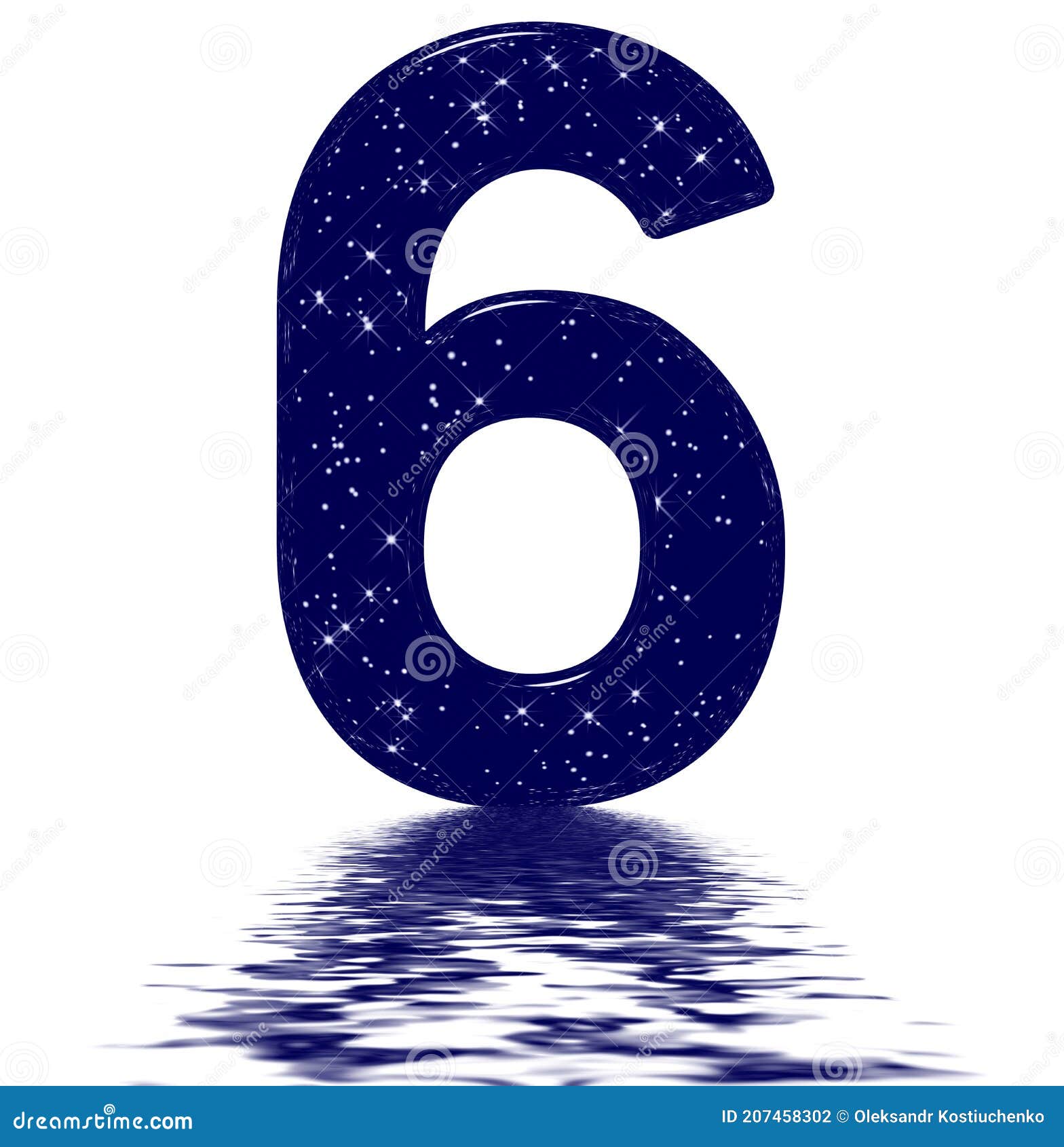 Numeral 6, Six, Star Sky Texture Imitation, Reflected on the Water ...