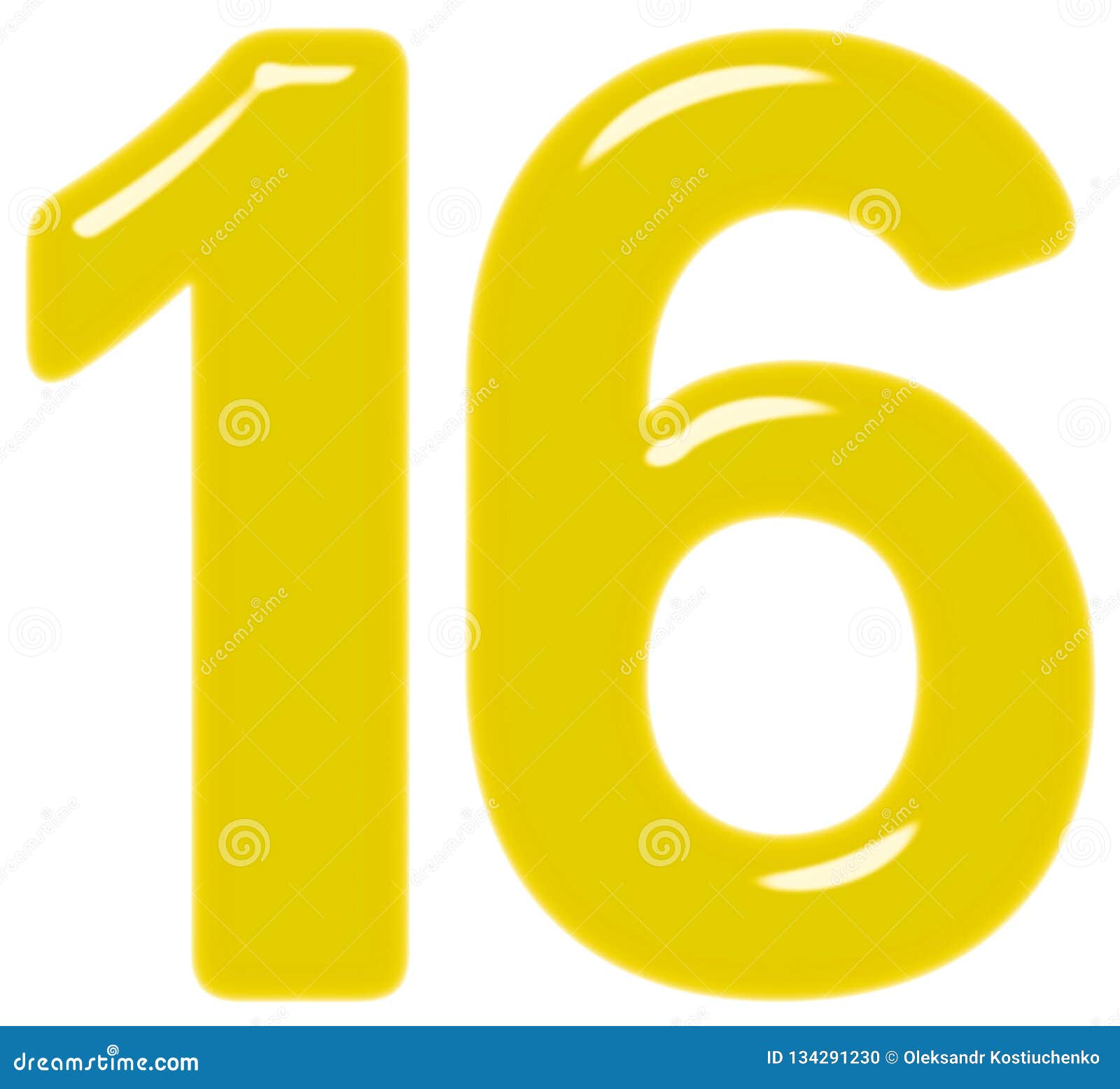 Numeral 16, Sixteen, Isolated on White Background, 3d Render Stock ...