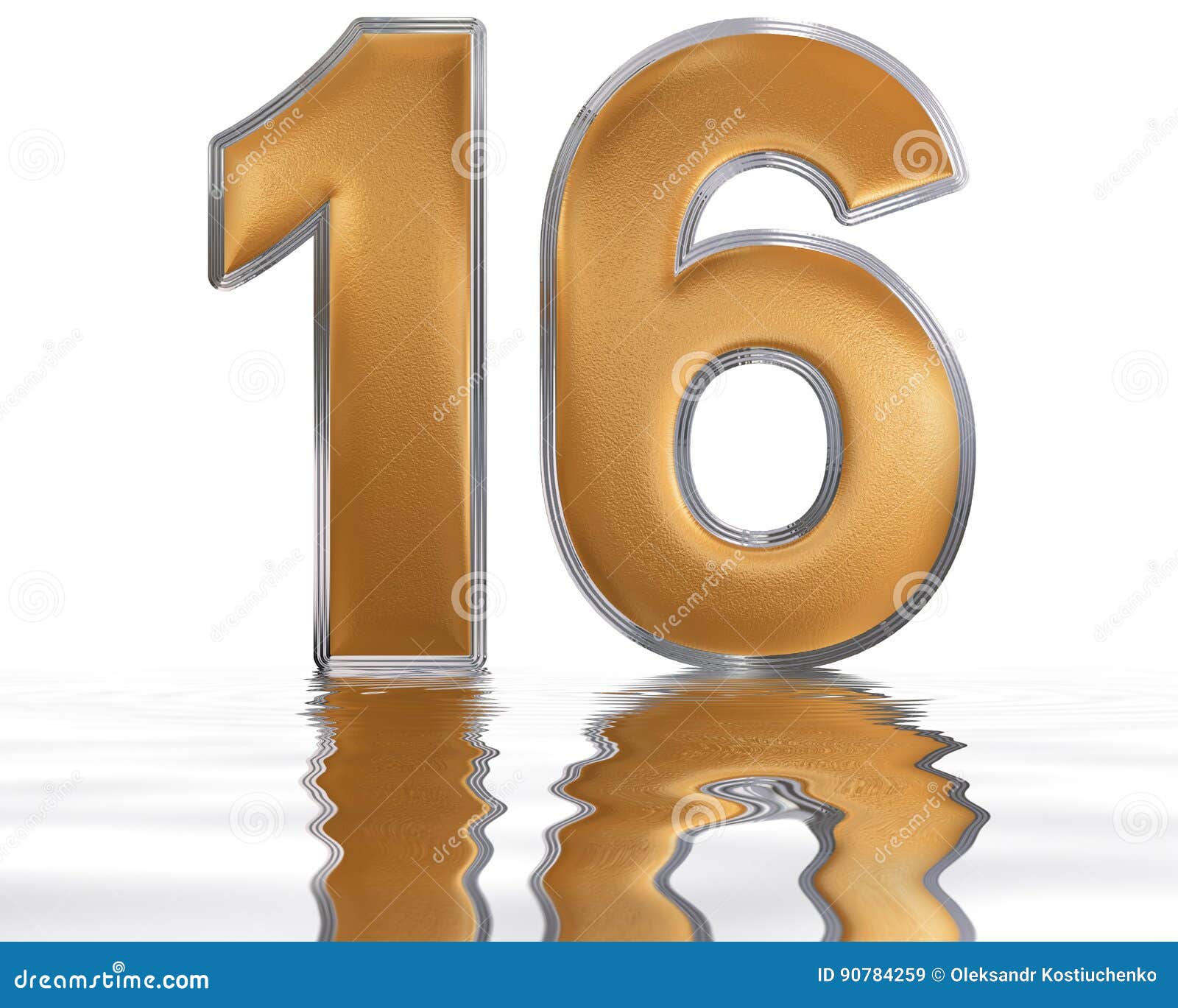 Numeral 16, Sixteen, Reflected on the Water Surface, on Stock ...