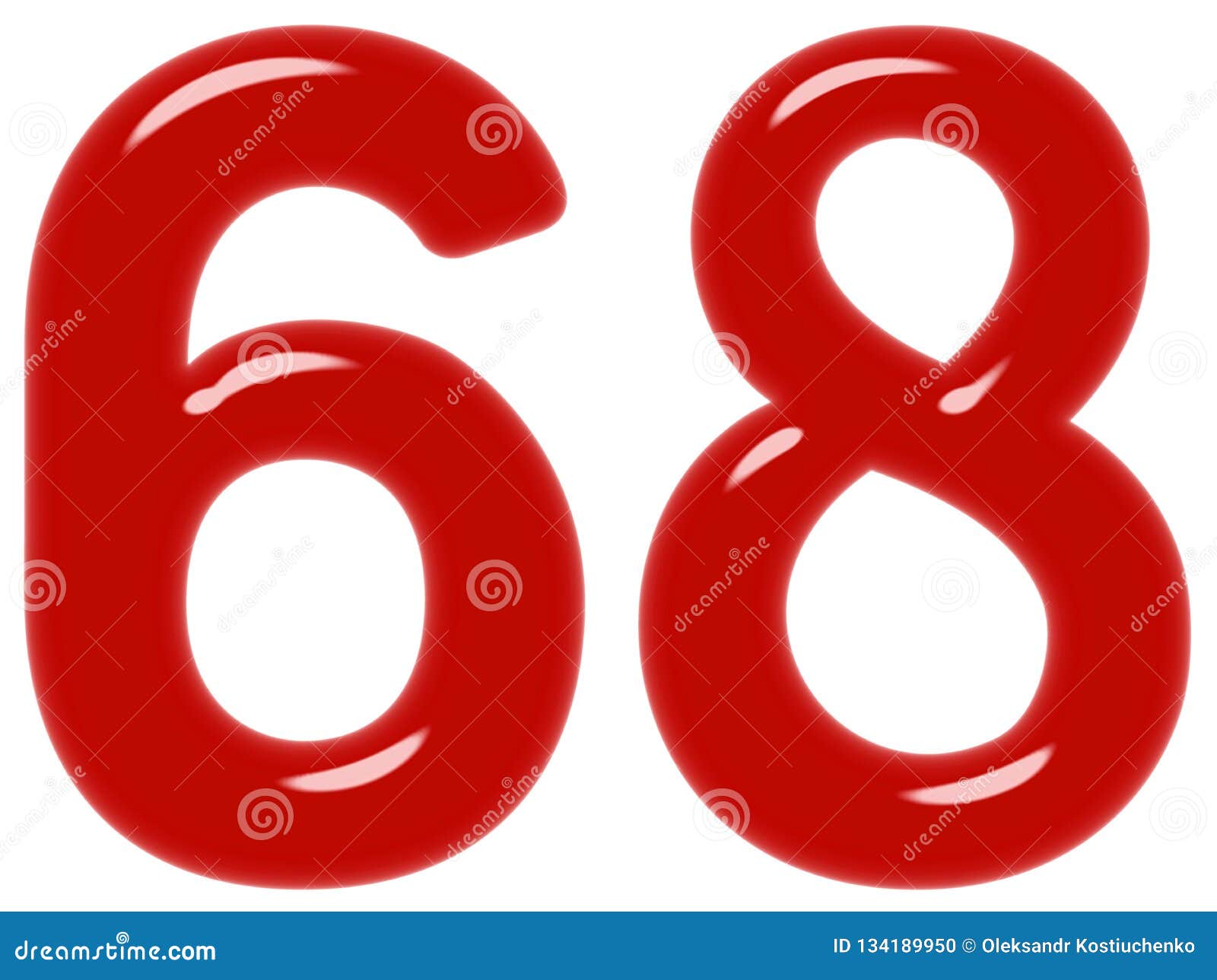 Numeral 68, Sixty Eight, Isolated on White Background, 3d Render Stock ...