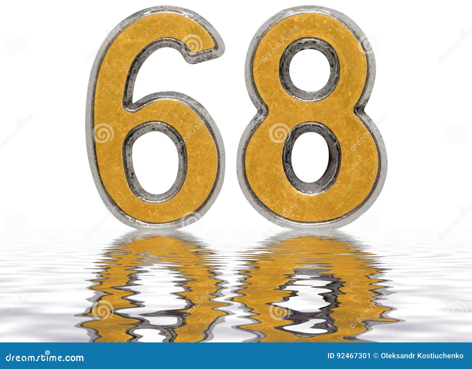 Numeral 68, Sixty Eight, Reflected on the Water Surface, Isolate Stock ...