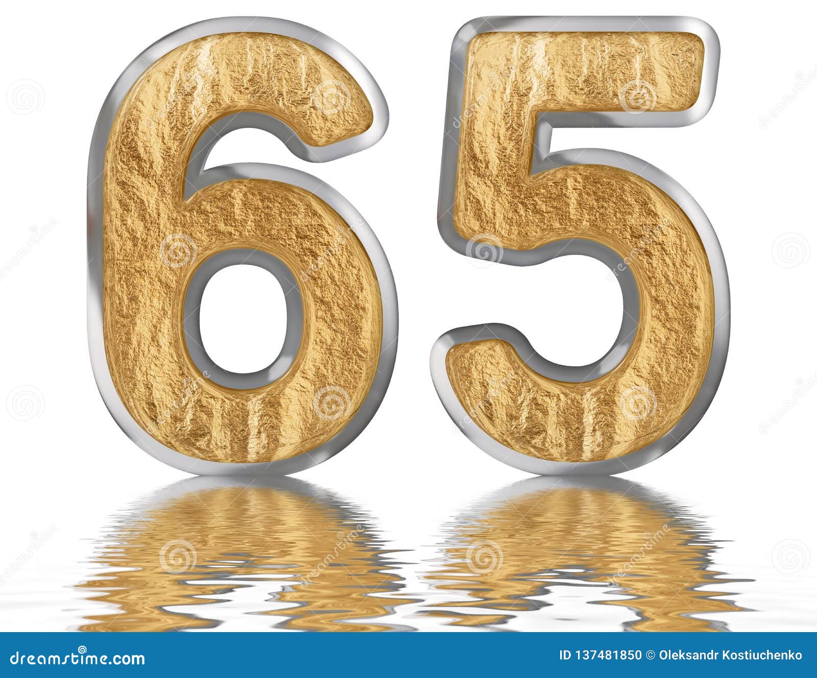 Numeral 65, Sixty Five, Reflected on the Water Surface, Isolated on ...