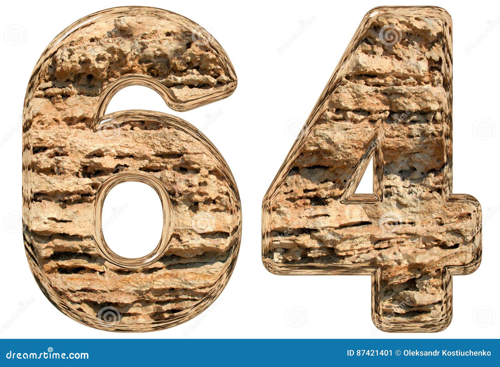 Numeral 64, Sixty Four, on White, Natural Limestone, 3d Stock ...