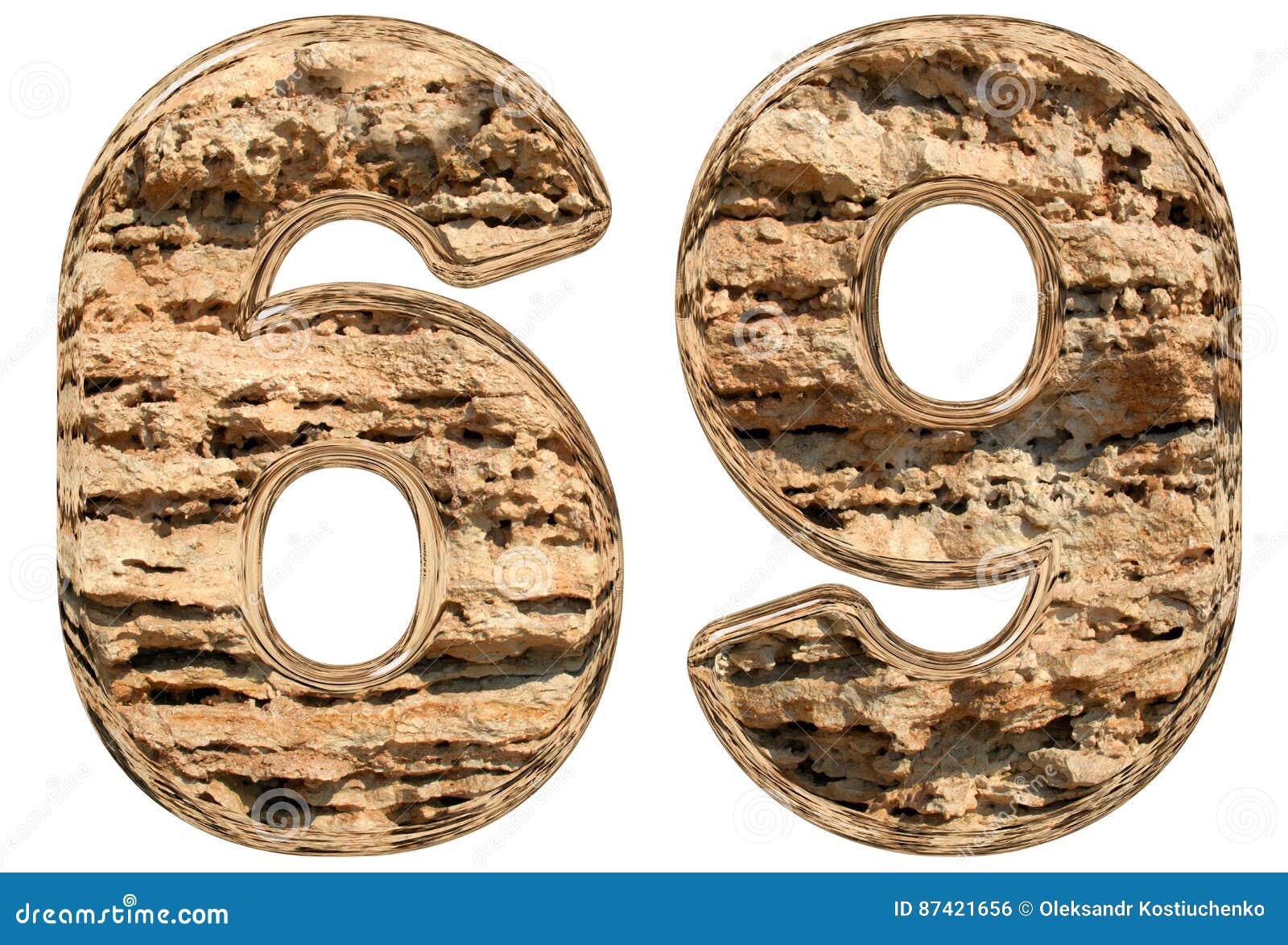 Numeral 69, Sixty Nine, on White, Natural Limestone, 3d Stock ...