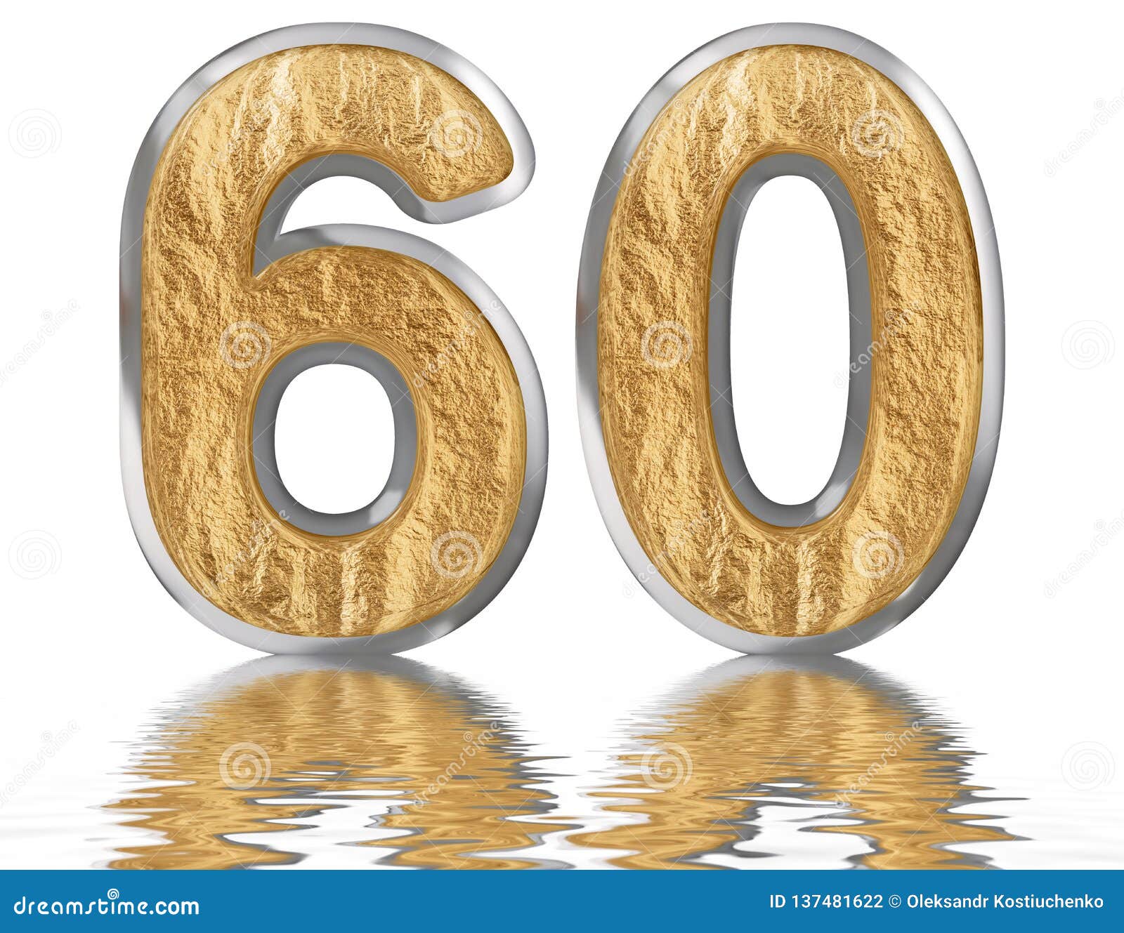 Numeral 60, Sixty, Reflected on the Water Surface, Isolated on White ...