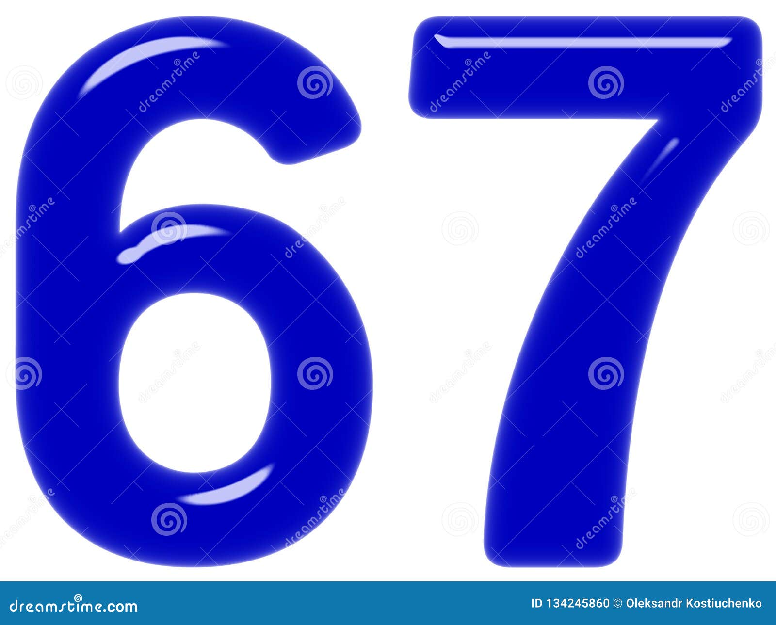 Numeral 67, Sixty Seven, Isolated on White Background, 3d Render Stock ...