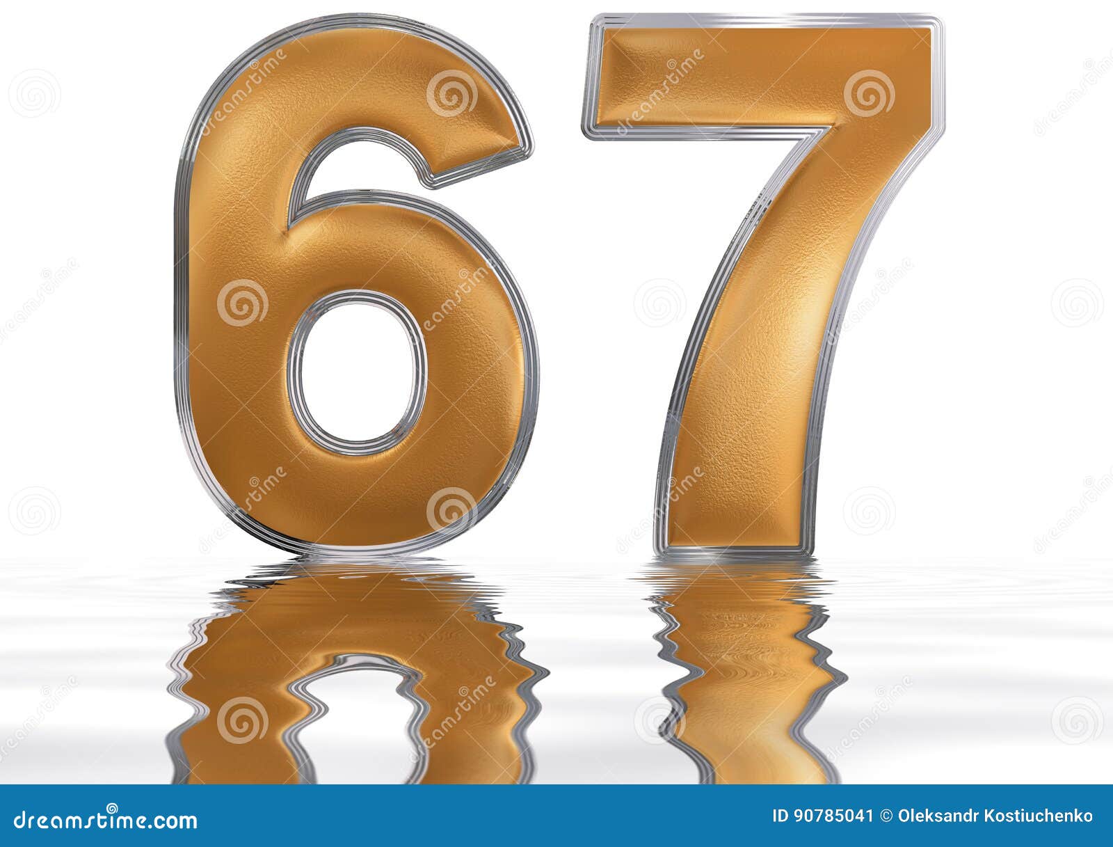 Numeral 67, Sixty Seven, Reflected on the Water Surface, Isolate Stock ...