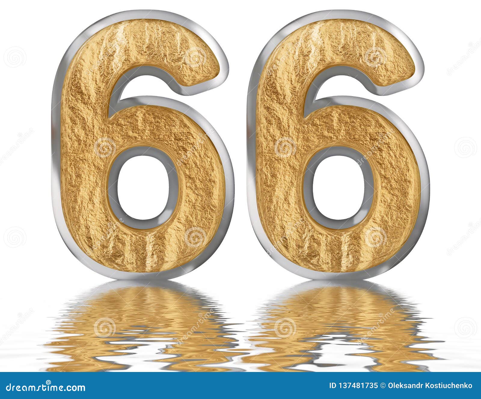 Numeral 66, Sixty Six, Reflected on the Water Surface, Isolated on ...