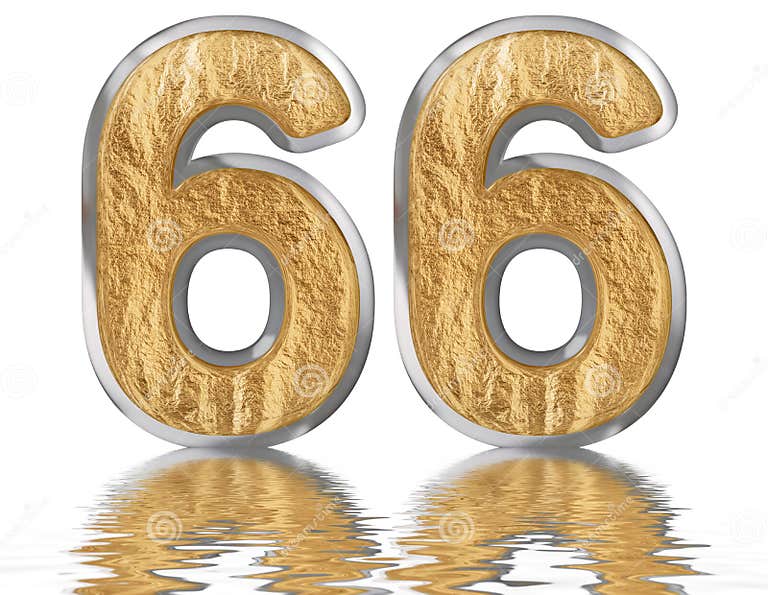 Numeral 66, Sixty Six, Reflected on the Water Surface, Isolated on ...