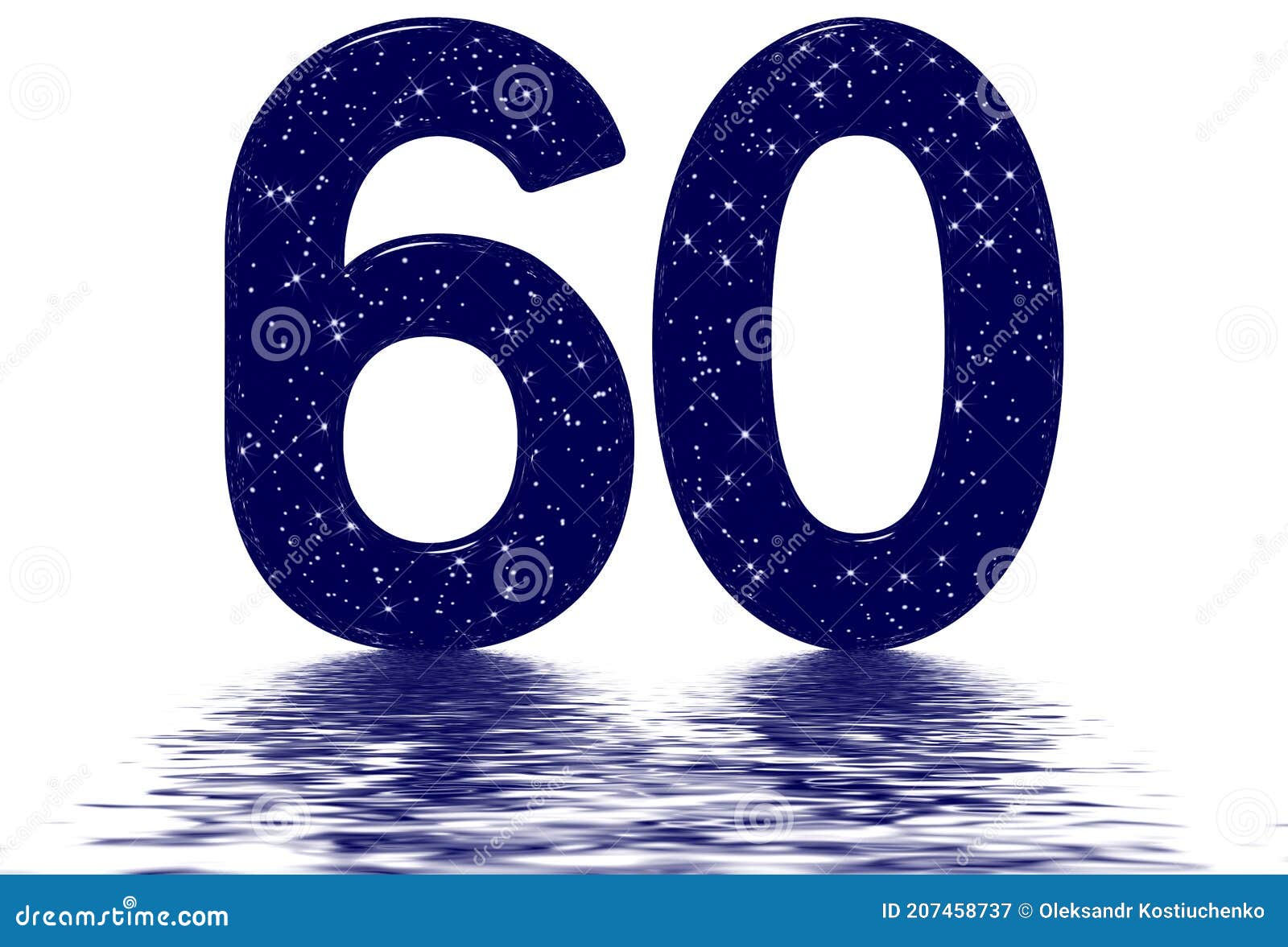 Numeral 60, Sixty, Star Sky Texture Imitation, Reflected on the Water ...