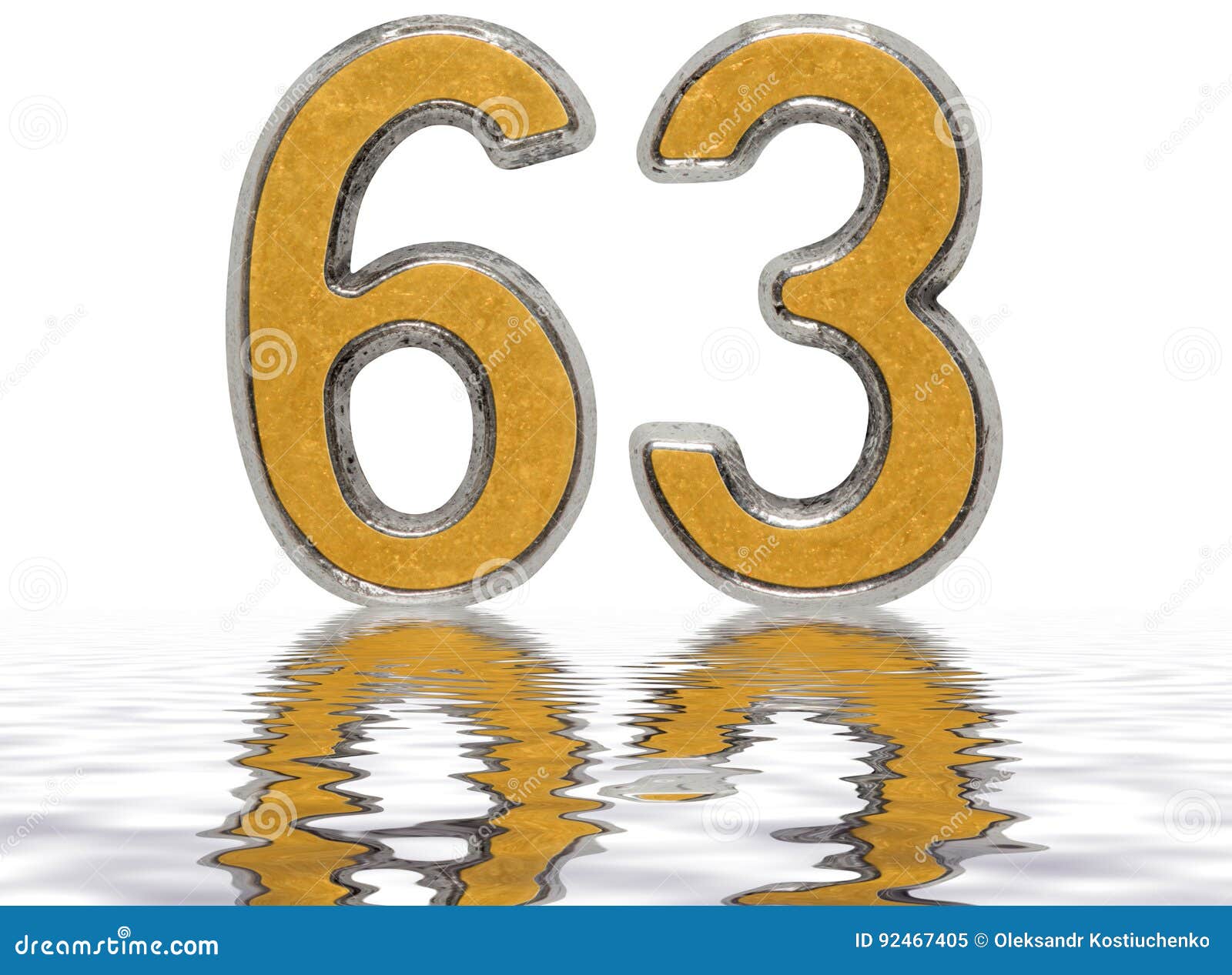 Numeral 63, Sixty Three,reflected on the Water Surface, Isolated Stock ...