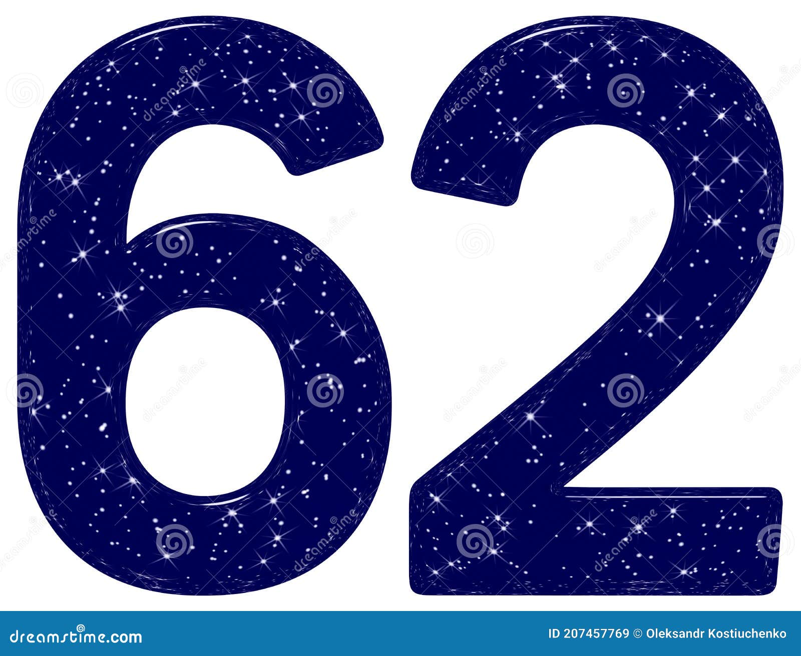 Numeral 62, Sixty Two, Star Sky Texture Imitation, Isolated on White ...