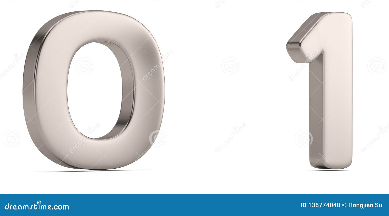 Numeral 0 and 1 from Steel Solid Alphabet Isolated on White Background ...