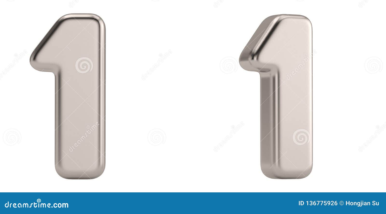 Numeral 1 from Steel Solid Alphabet Isolated on White Background. 3D ...