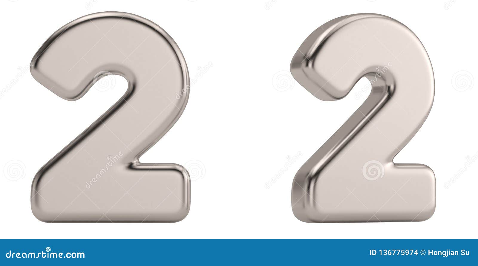 Numeral 2 from Steel Solid Alphabet Isolated on White Background. 3D ...