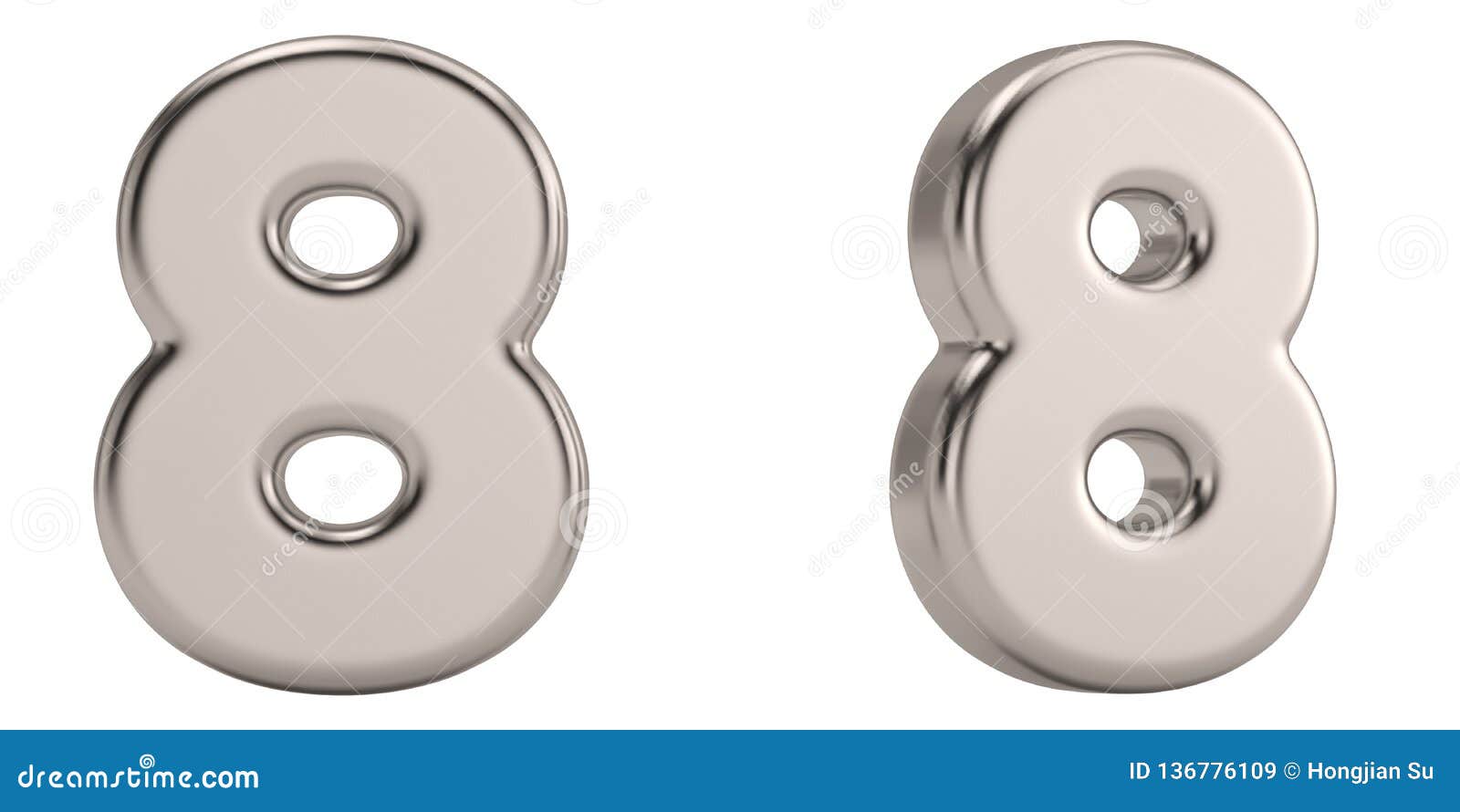 Numeral 8 from Steel Solid Alphabet Isolated on White Background. 3D ...