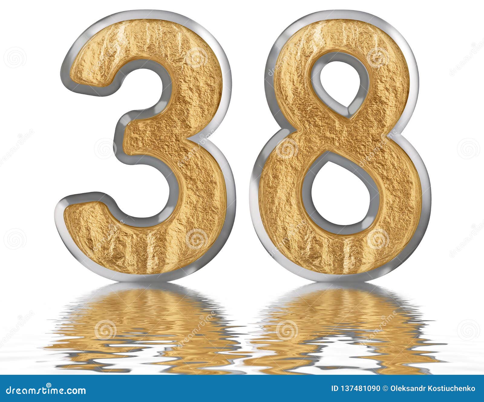 Numeral 38, Thirty Eight, Reflected on the Water Surface, Isolated on ...