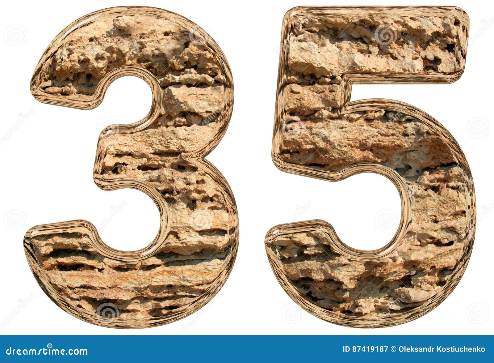 Numeral 35, Thirty Five, Isolated on White, Natural Limestone, 3 Stock ...
