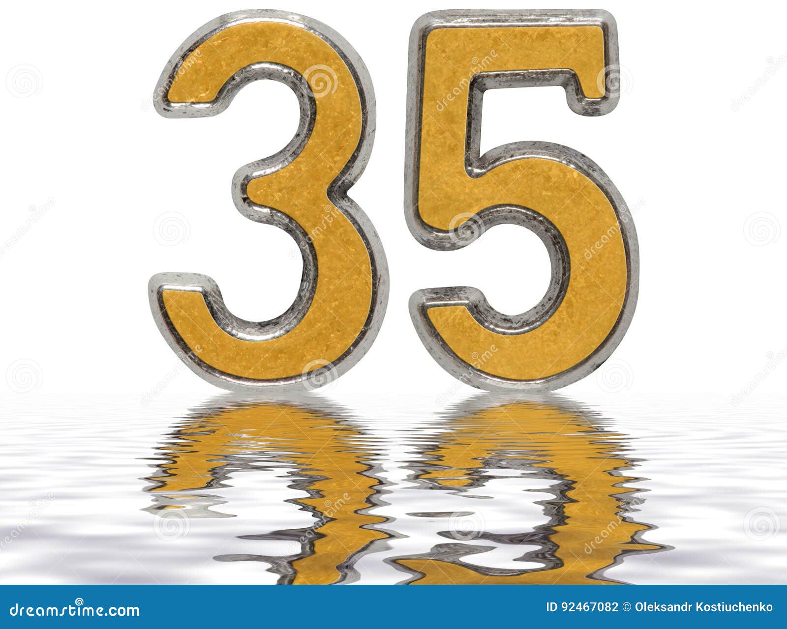 Numeral 35, Thirty Five, Reflected on the Water Surface, Isolate Stock ...