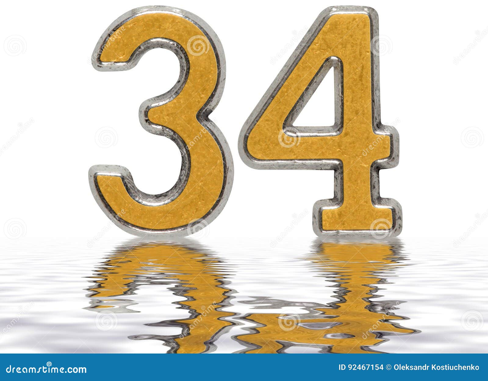 Numeral 34, Thirty Four, Reflected on the Water Surface, Isolate Stock ...