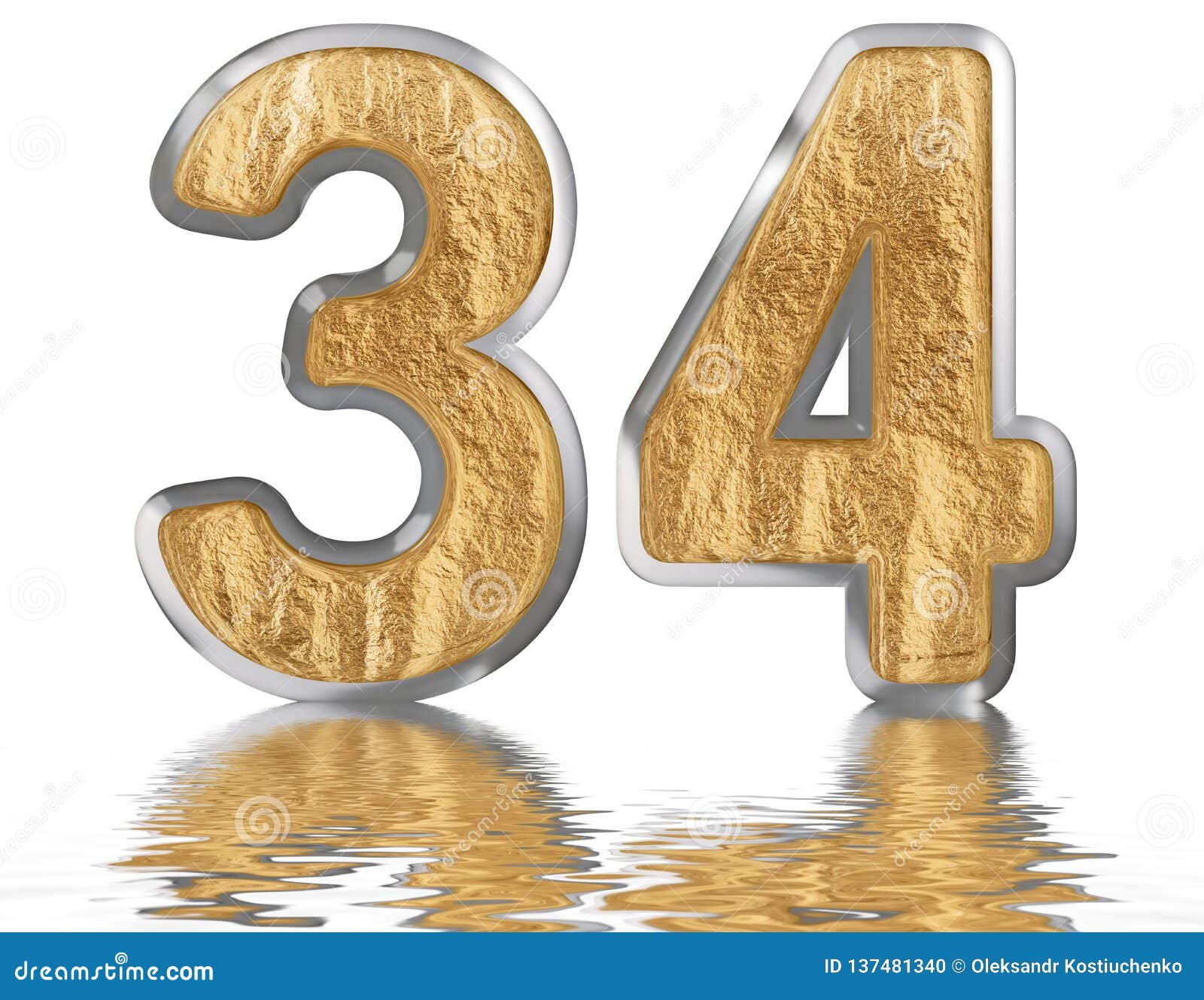 Numeral 34, Thirty Four, Reflected on the Water Surface, Isolated on ...