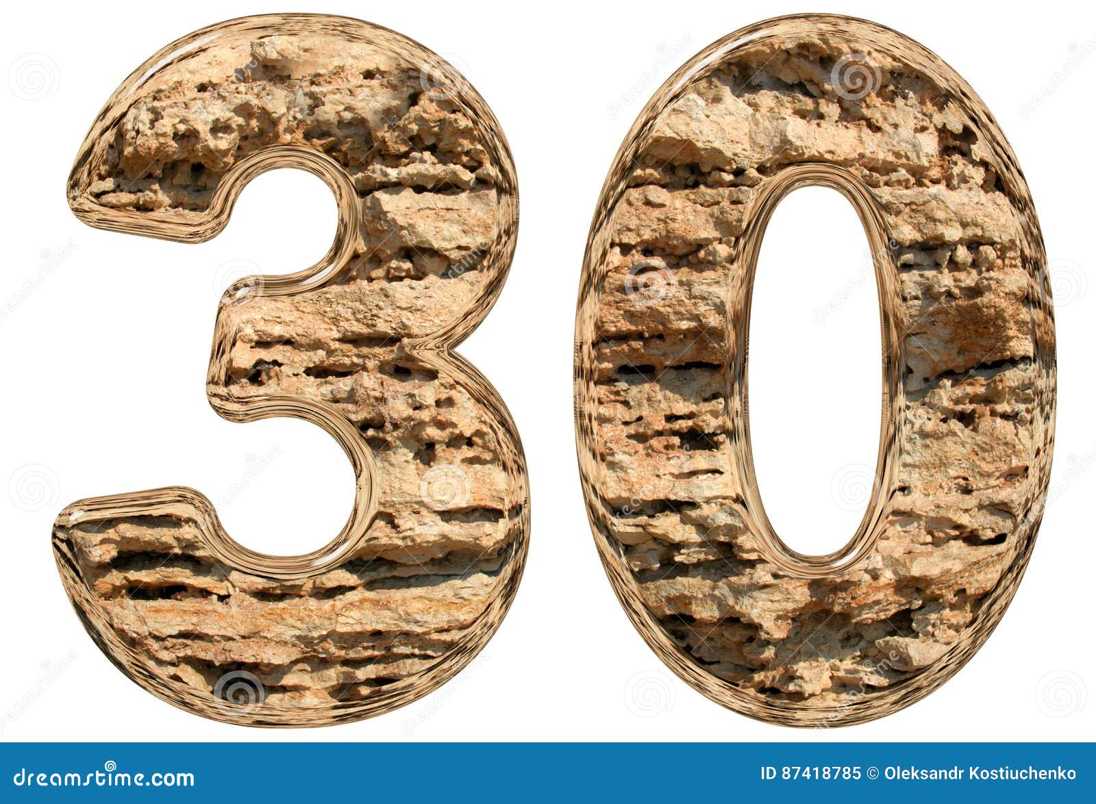 Numeral 30, Thirty, Isolated on White, Natural Limestone, 3d Ill Stock ...