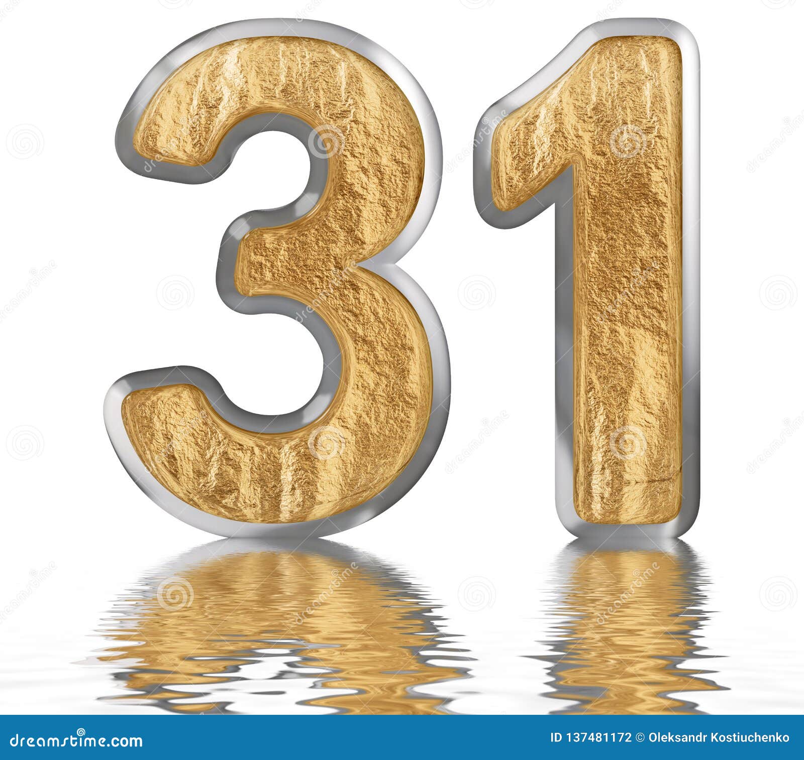 Numeral 31, Thirty One, Reflected on the Water Surface, Isolated on ...