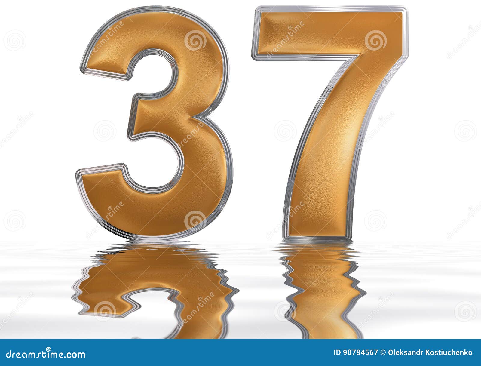 Numeral 37, Thirty Seven, Reflected on the Water Surface, Isolated on ...