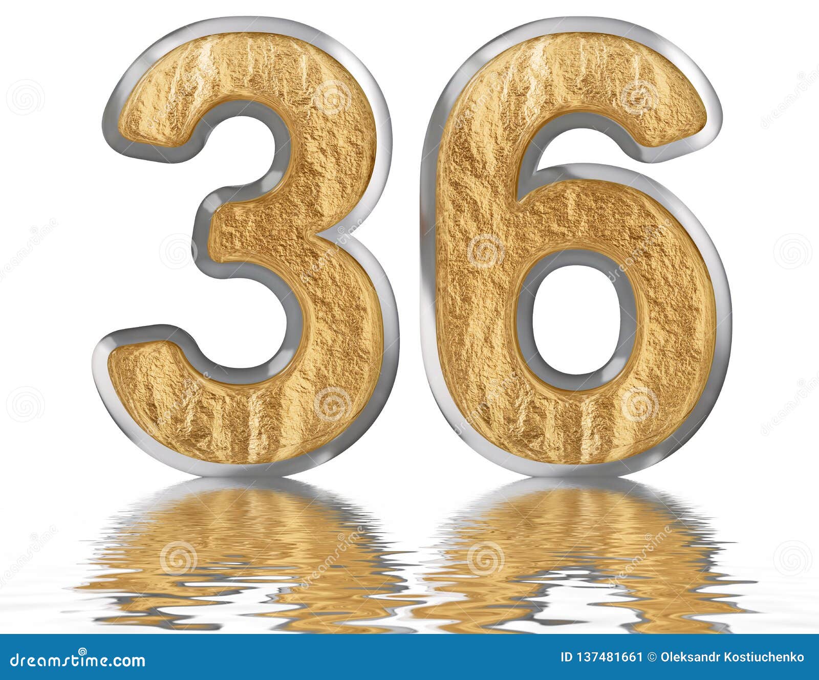 Numeral 36, Thirty Six, Reflected on the Water Surface, Isolated on ...