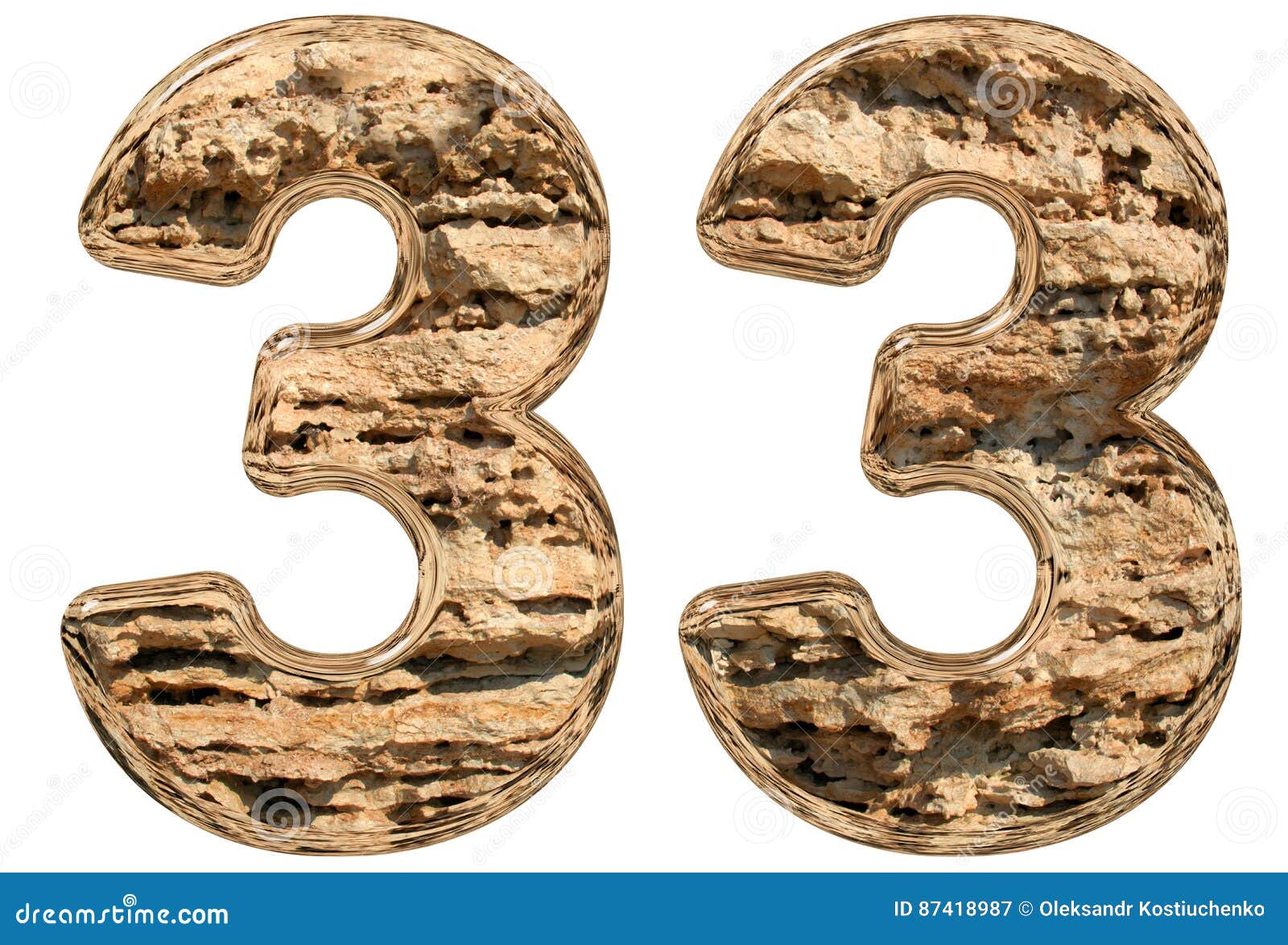 Numeral 33, Thirty Three, Isolated on White, Natural Limestone, Stock ...