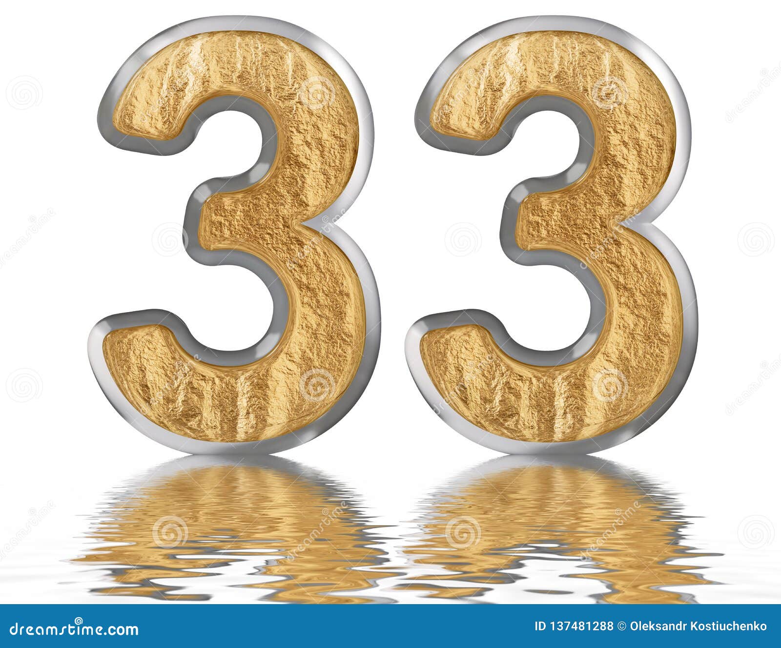 Numeral 33, Thirty Three, Reflected on the Water Surface, Isolated on ...