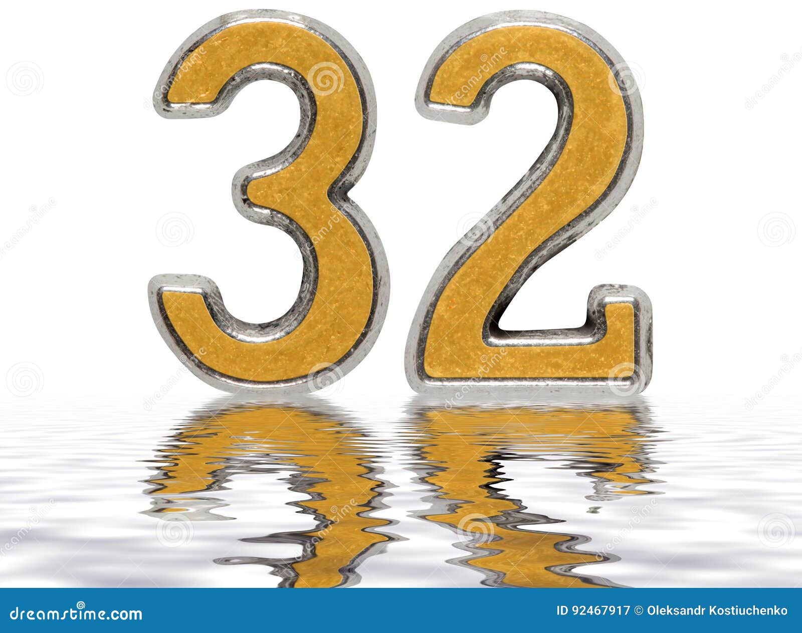 Numeral 32, Thirty Two, Reflected on the Water Surface, Stock ...