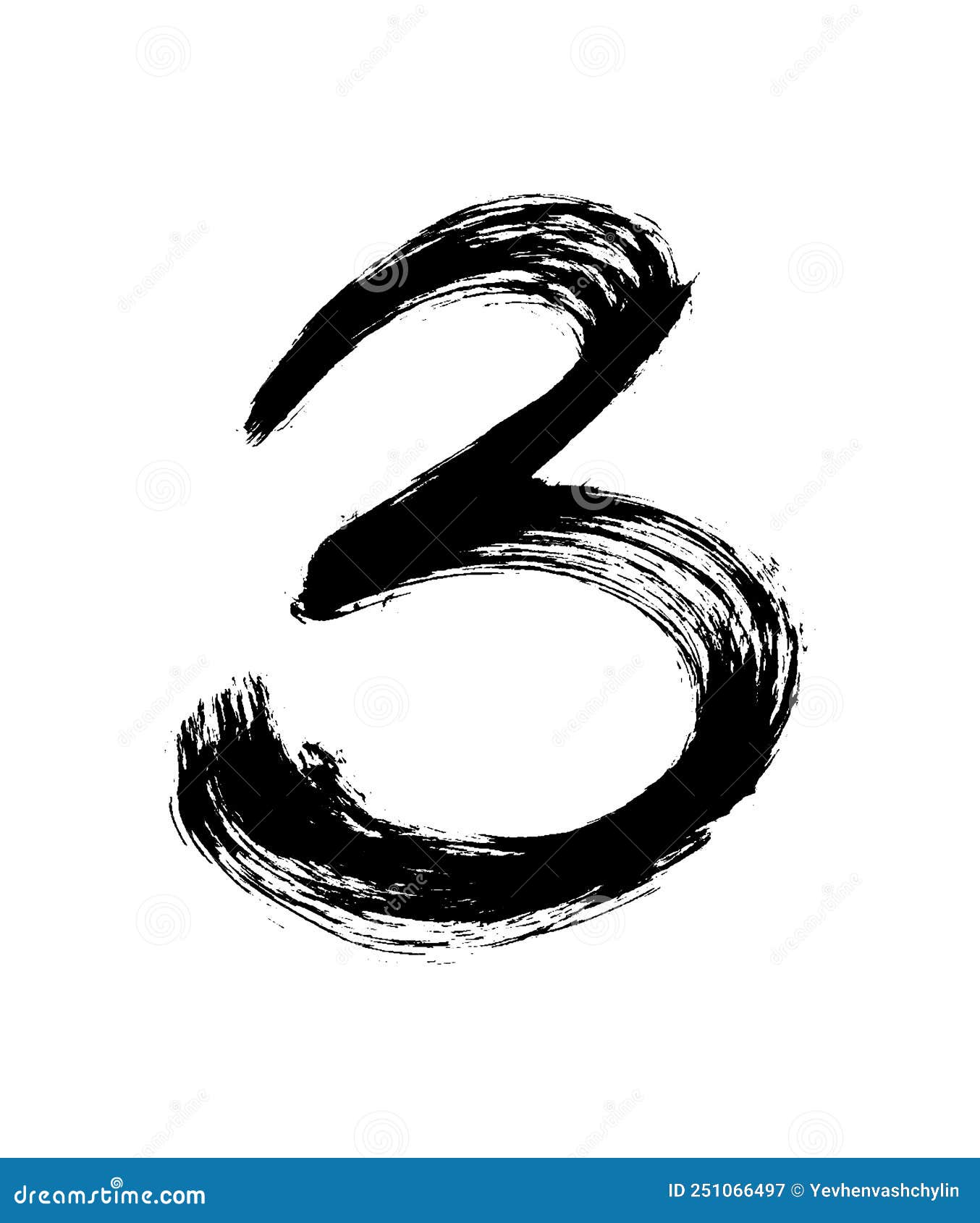 Numeral Three Drawn with a Brush.Hand Drawn Vector Illustration. Stock ...