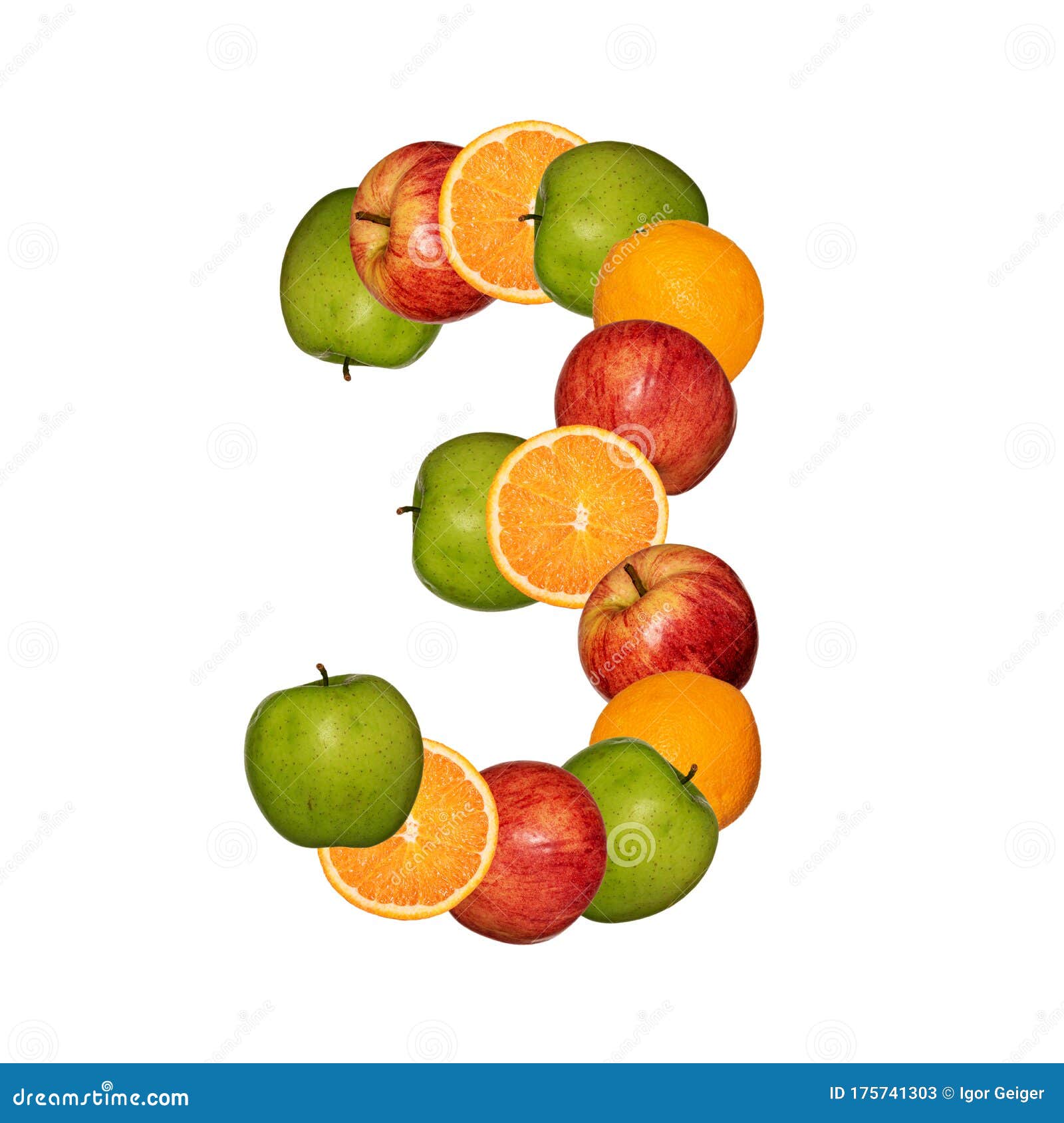 Numeral Three of Multi-colored Fruits, Collage Isolated on White ...