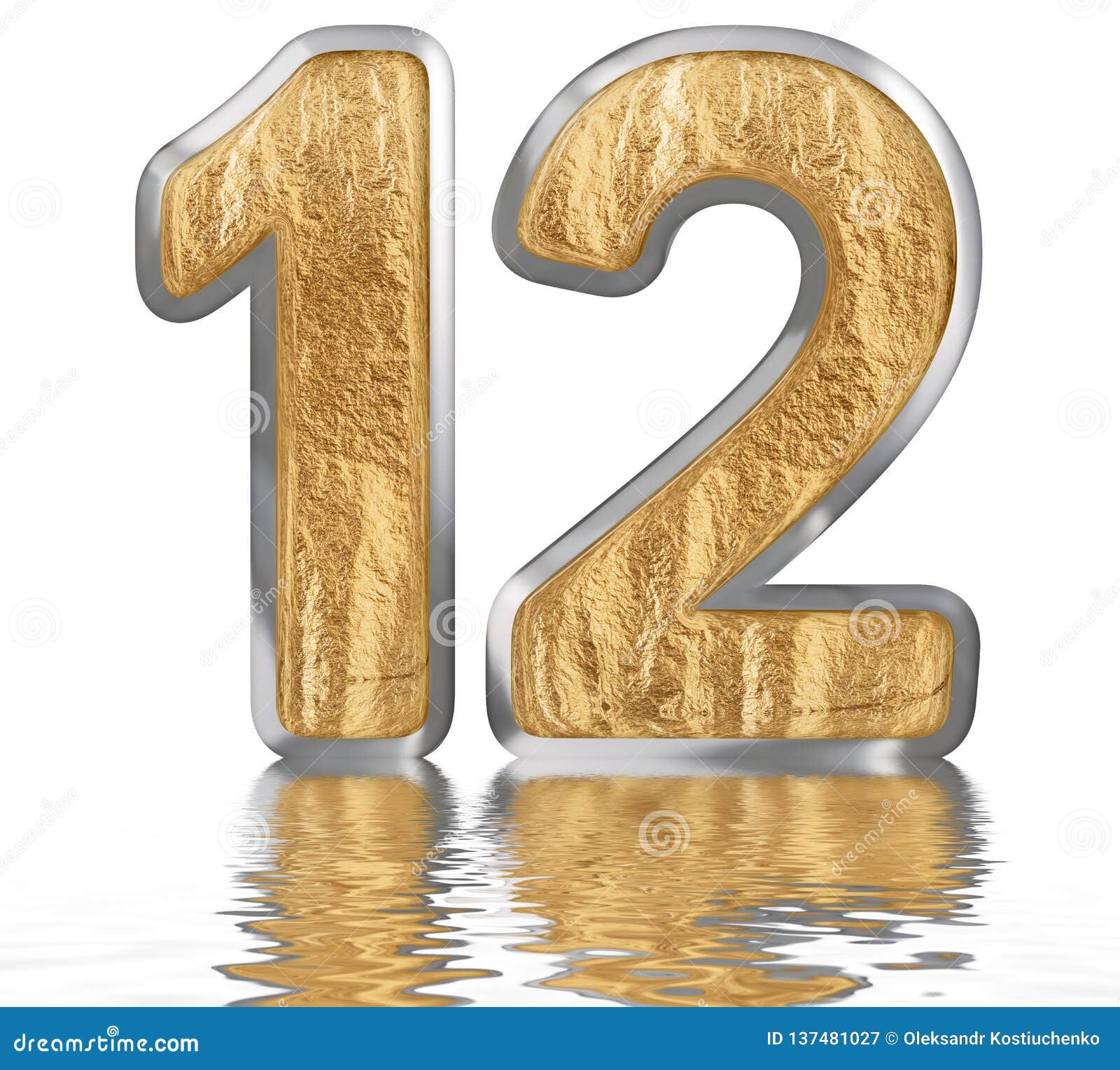 Numeral 12, Twelve, Reflected on the Water Surface, Isolated on White ...