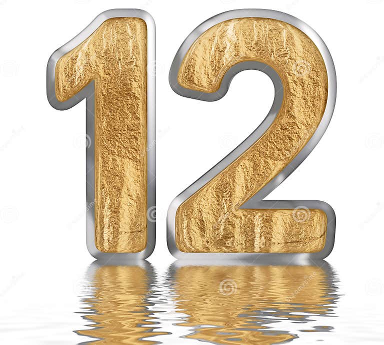 Numeral 12, Twelve, Reflected on the Water Surface, Isolated on White ...