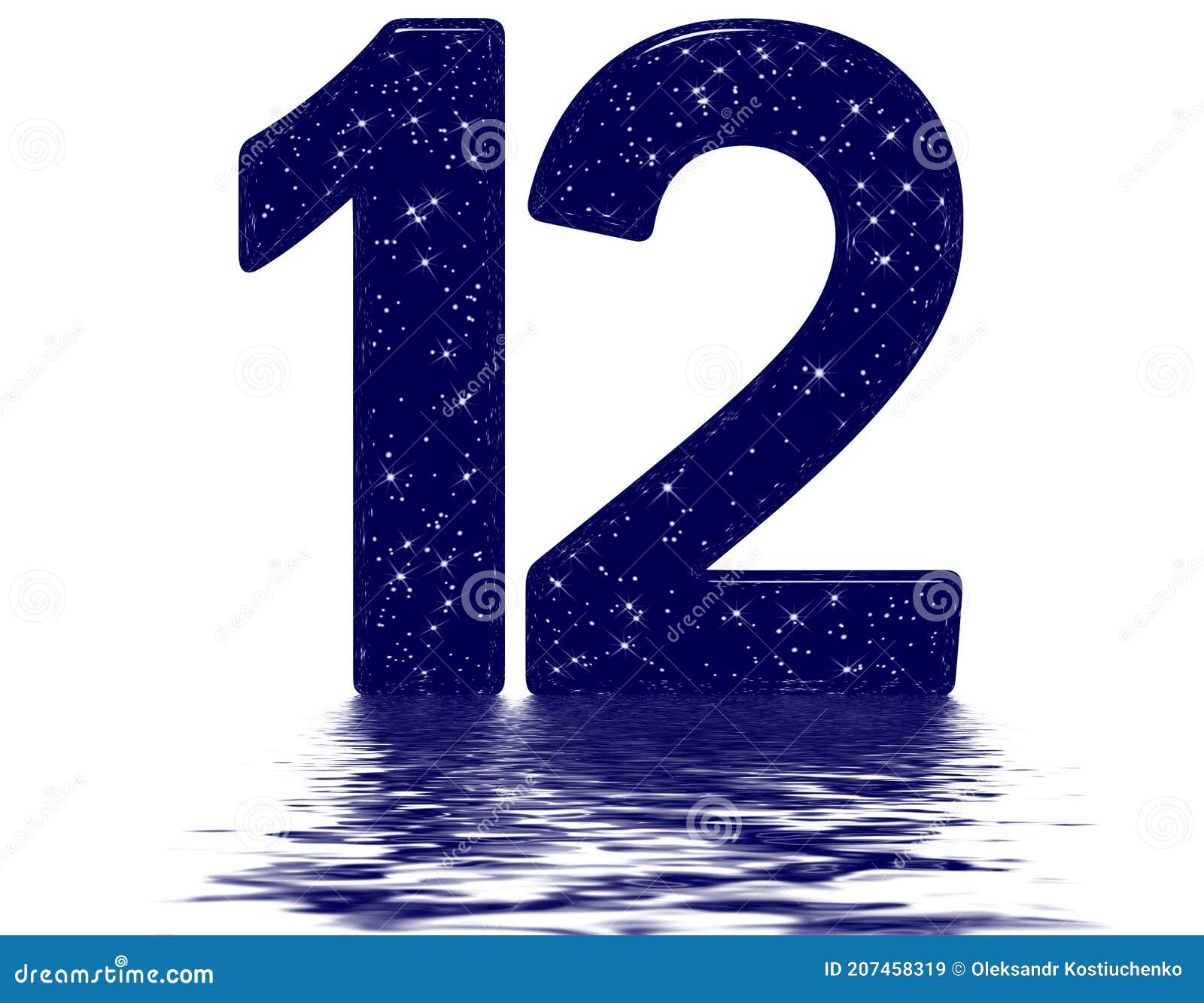 Numeral 12, Twelve, Star Sky Texture Imitation, Reflected on the Water ...