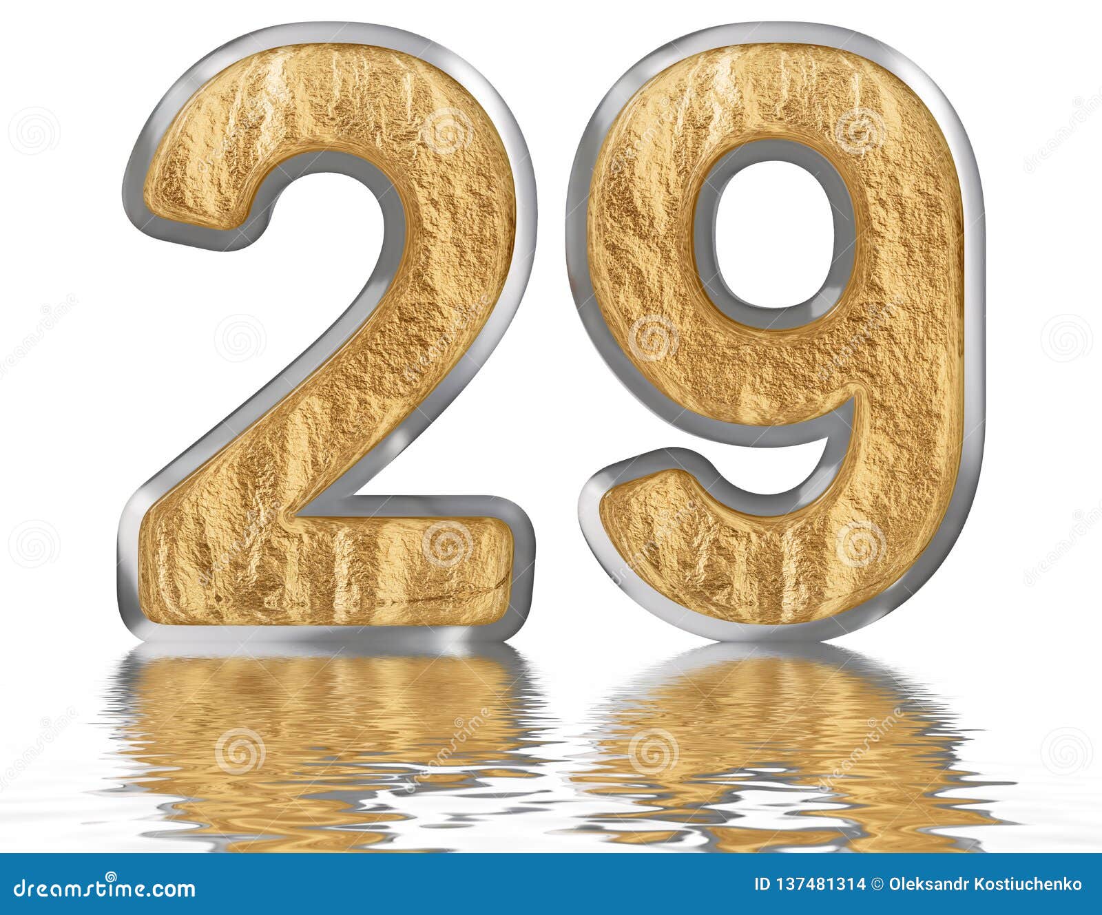 Numeral 29, Twenty Nine, Reflected on the Water Surface, Isolated on ...