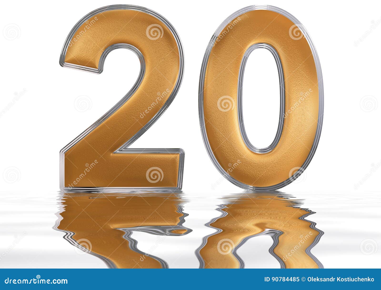 Numeral 20, Twenty, Reflected on the Water Surface, on Stock ...